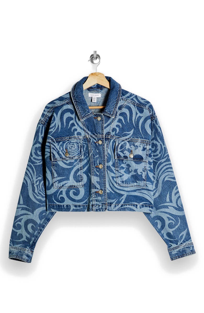 Topshop Laser Print Crop Denim Jacket | Nordstrom