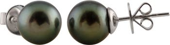 SPLENDID PEARLS 8-9mm Natural Black Tahitian Pearl Stud Earrings ...
