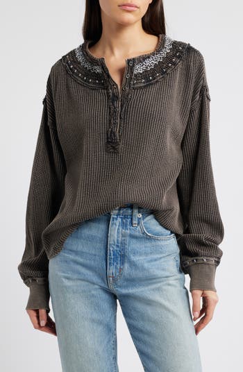 Free People Holly Embroidered Henley | Nordstromrack