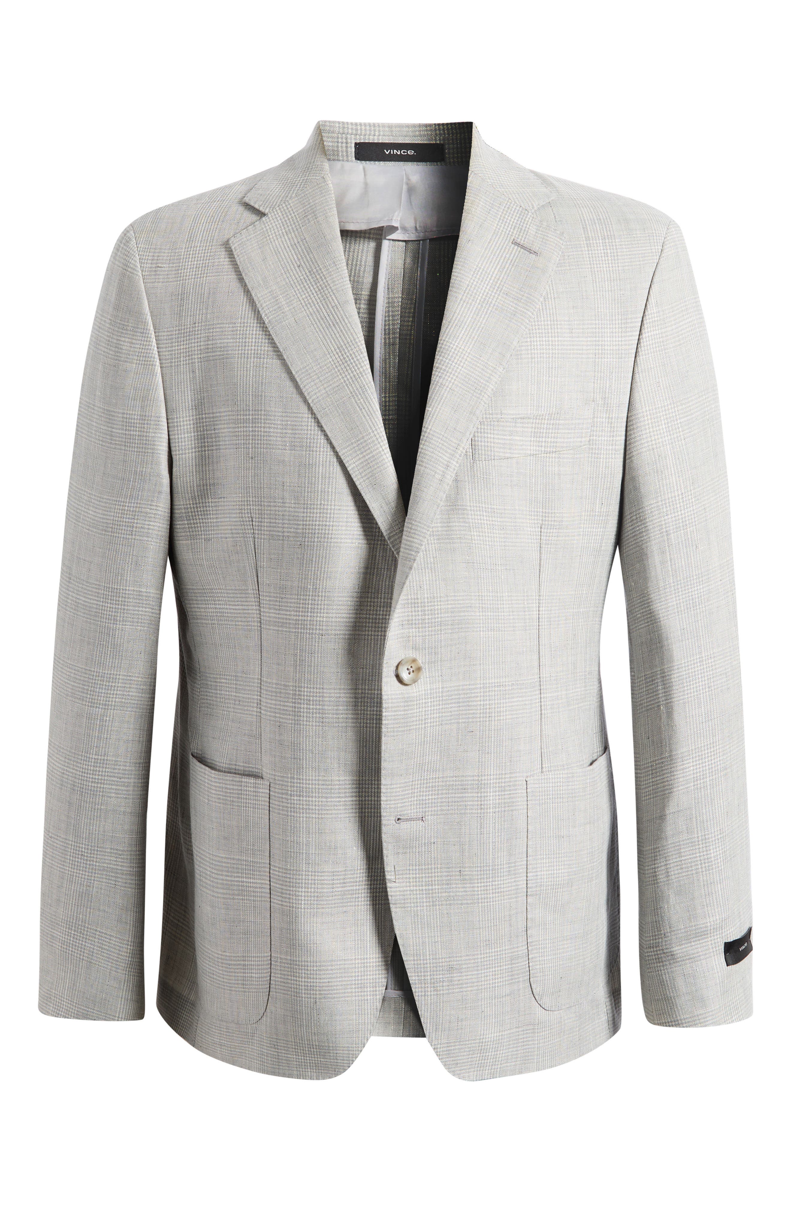 Vince Icon Relaxed Fit Grey & Tan Glen Check Wool & Linen Sport Coat ...