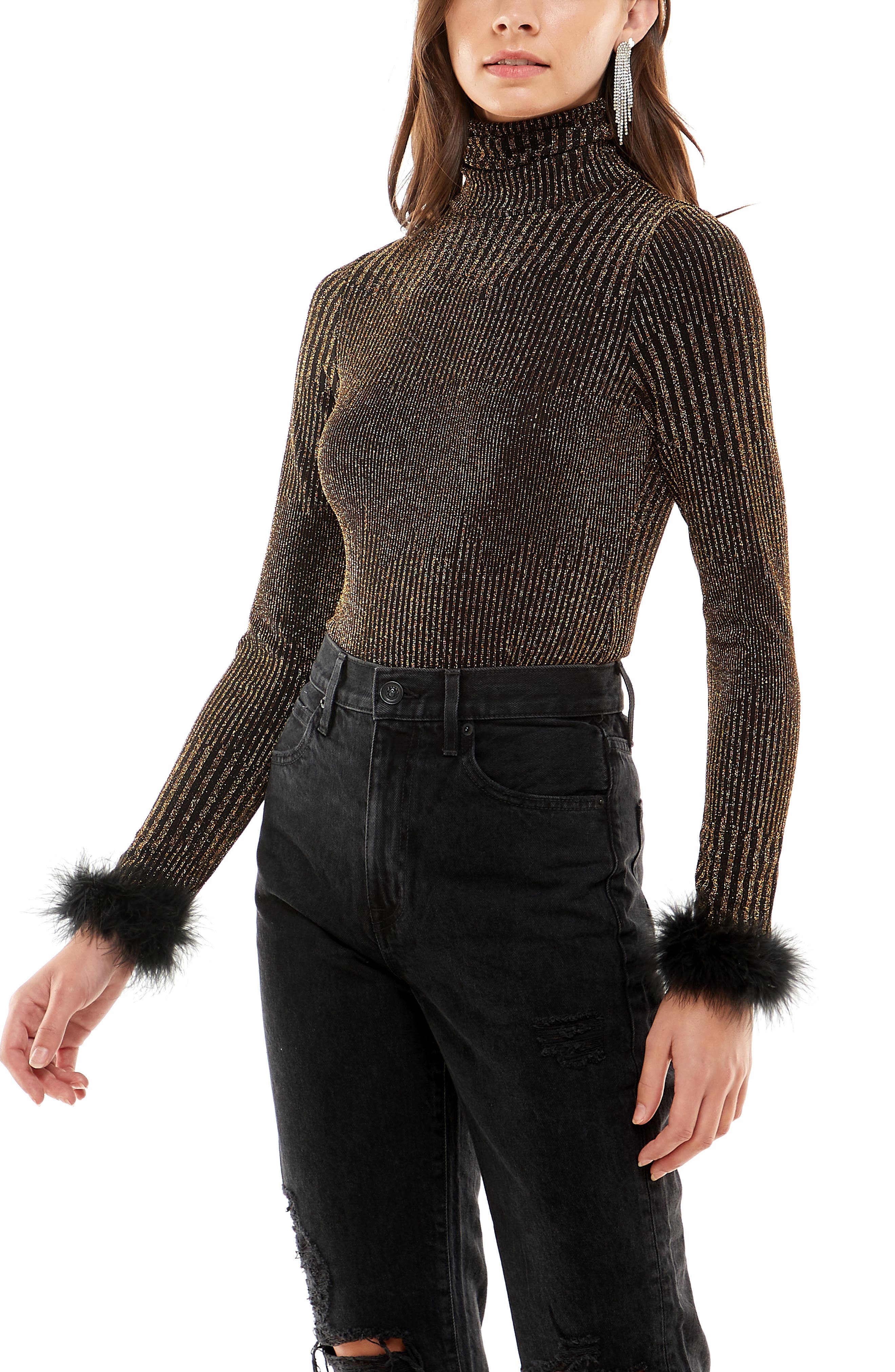 WAYF Besos Metallic Turtleneck Bodysuit | Nordstrom