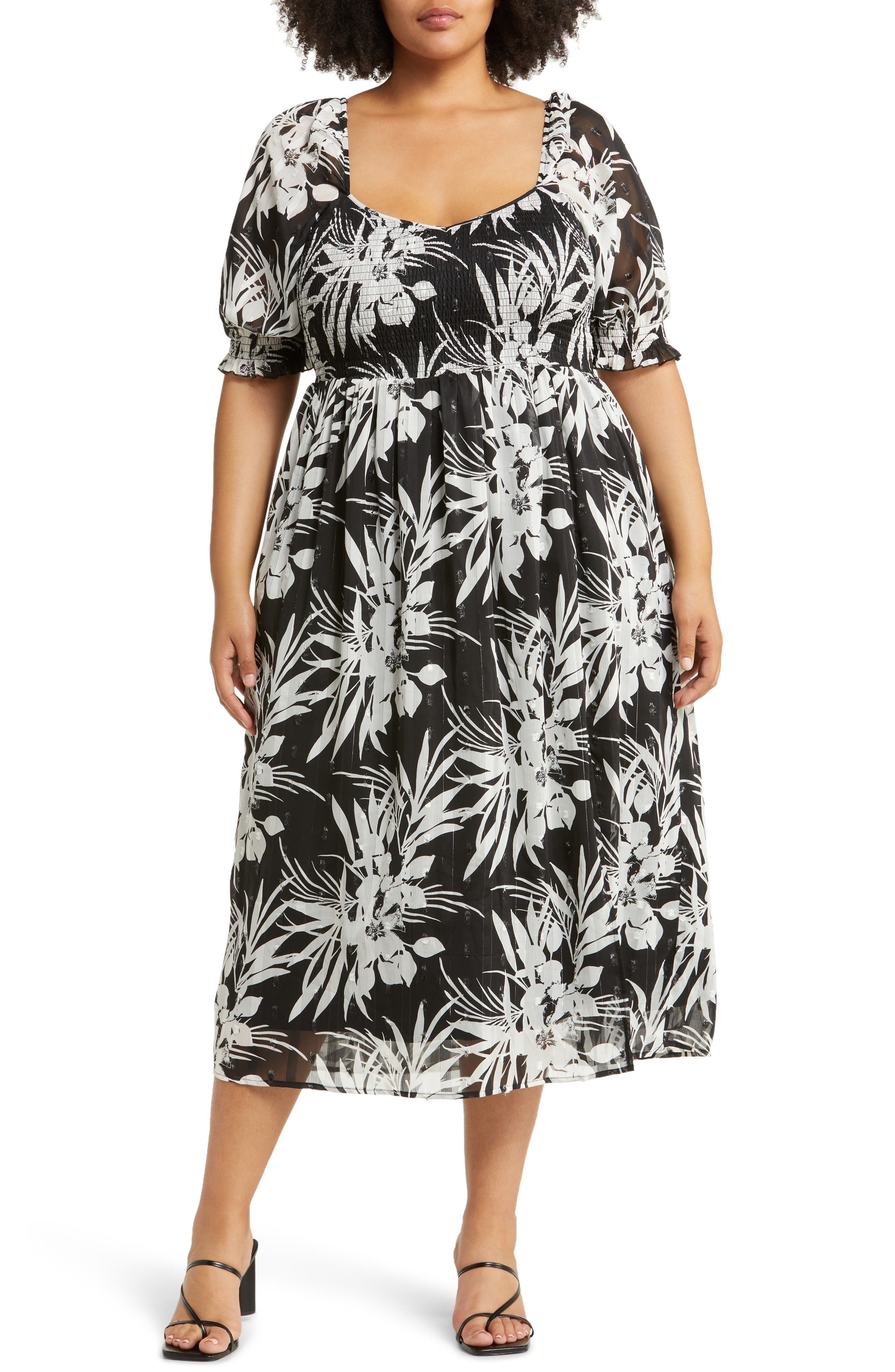 Belldini Floral Short Sleeve Smocked Midi Dress | Nordstromrack
