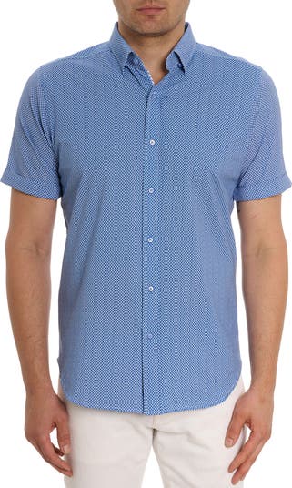 Robert Graham Shuler Deco Print Short Sleeve Stretch Cotton Button-Up ...