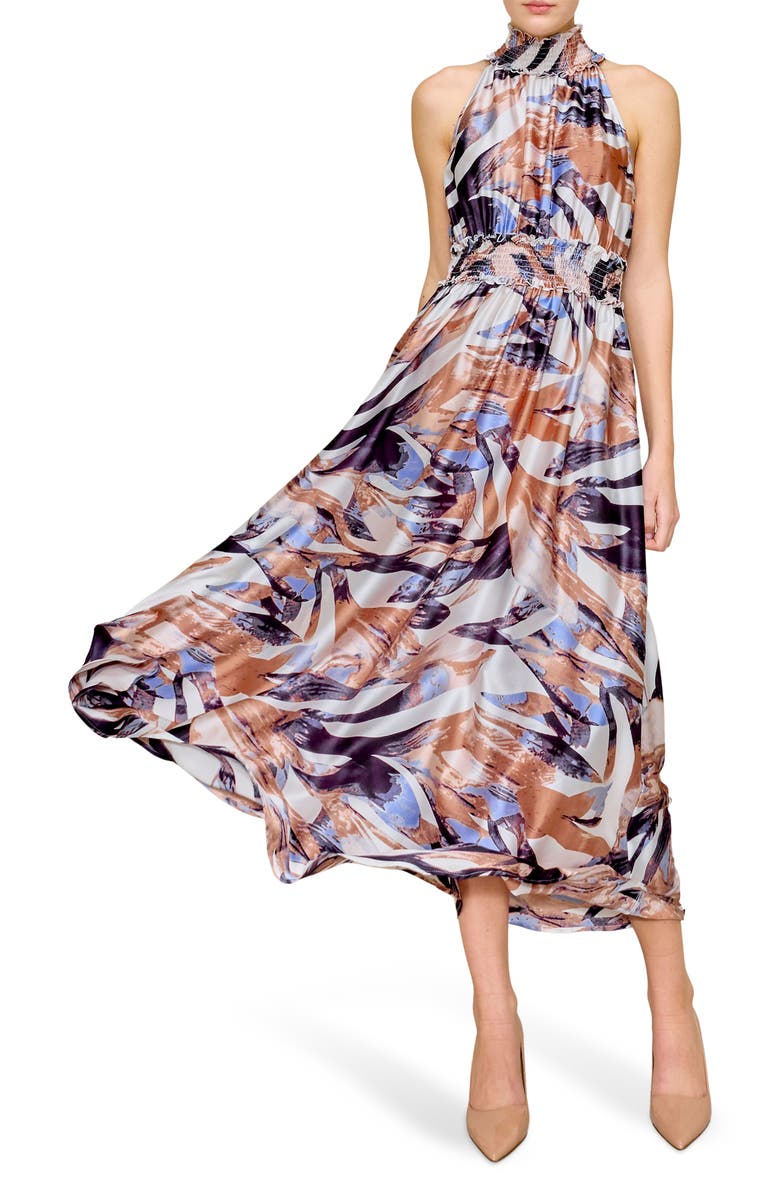 MELLODAY Printed Mock Neck Satin Maxi Dress | Nordstromrack