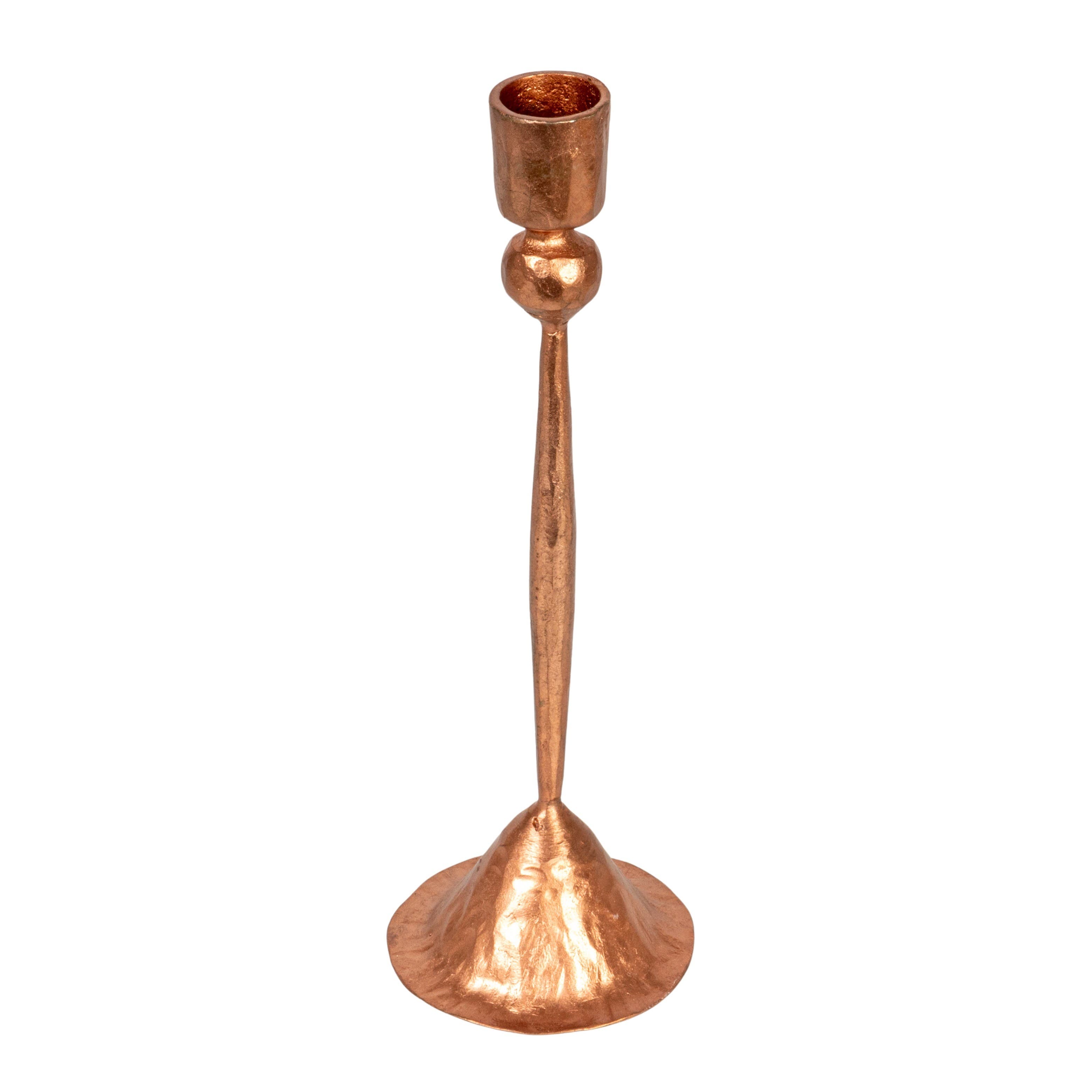 Storied Home 9.5" L Round Hand-Forged Cast Metal Taper Holder, Copper ...