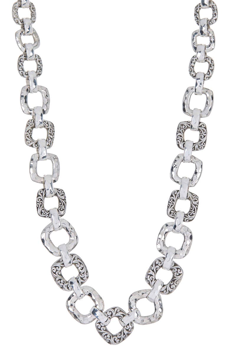 Lois Hill Sterling Silver Scroll Filigree & Hammered Square Link Collar ...