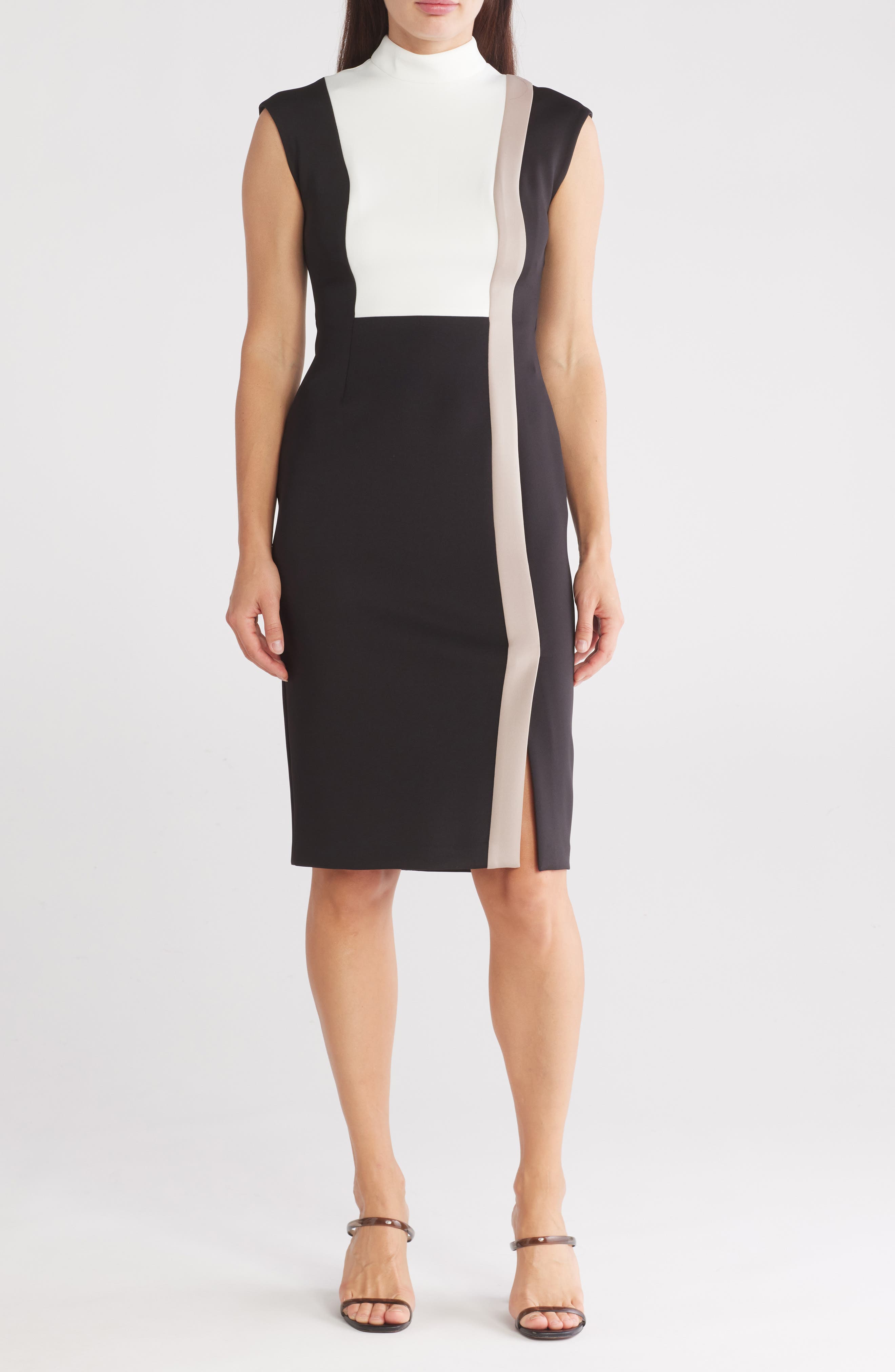 Calvin Klein Colorblock Mock Neck Cap Sleeve Sheath Dress | Nordstromrack