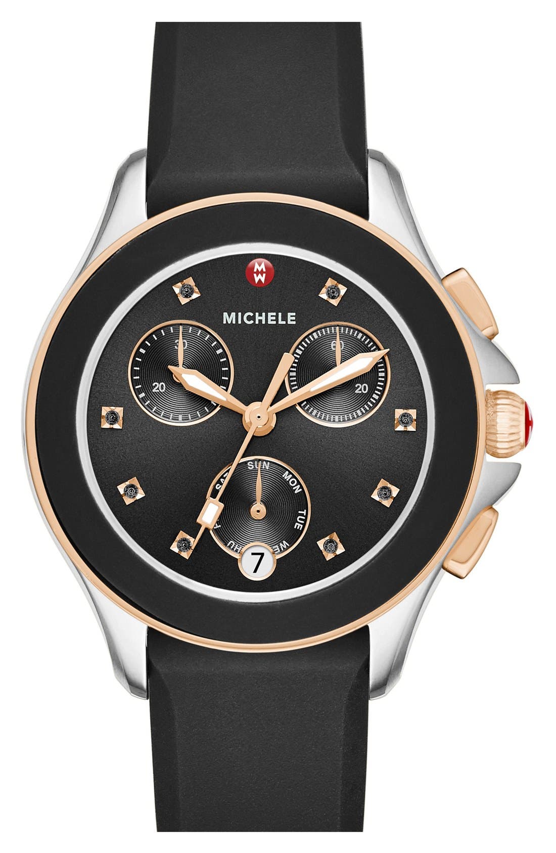 MICHELE Cape Chronograph Silicone Strap Watch, 34mm | Nordstrom