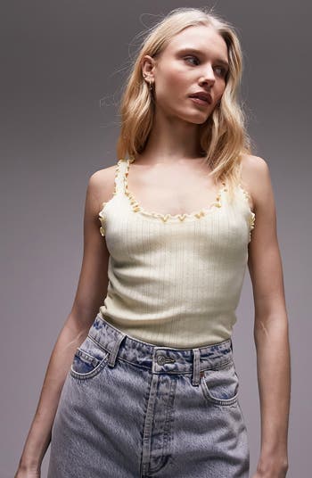 Topshop Pointelle Stitch Lettuce Trim Tank Top | Nordstromrack