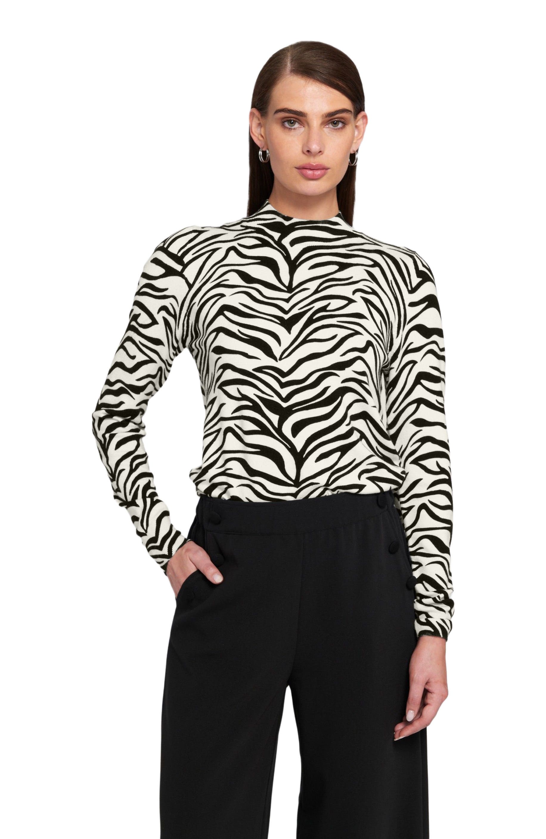 ELLE Collection Zebra Printed Feather Weight Top Animal Print Sweater ...