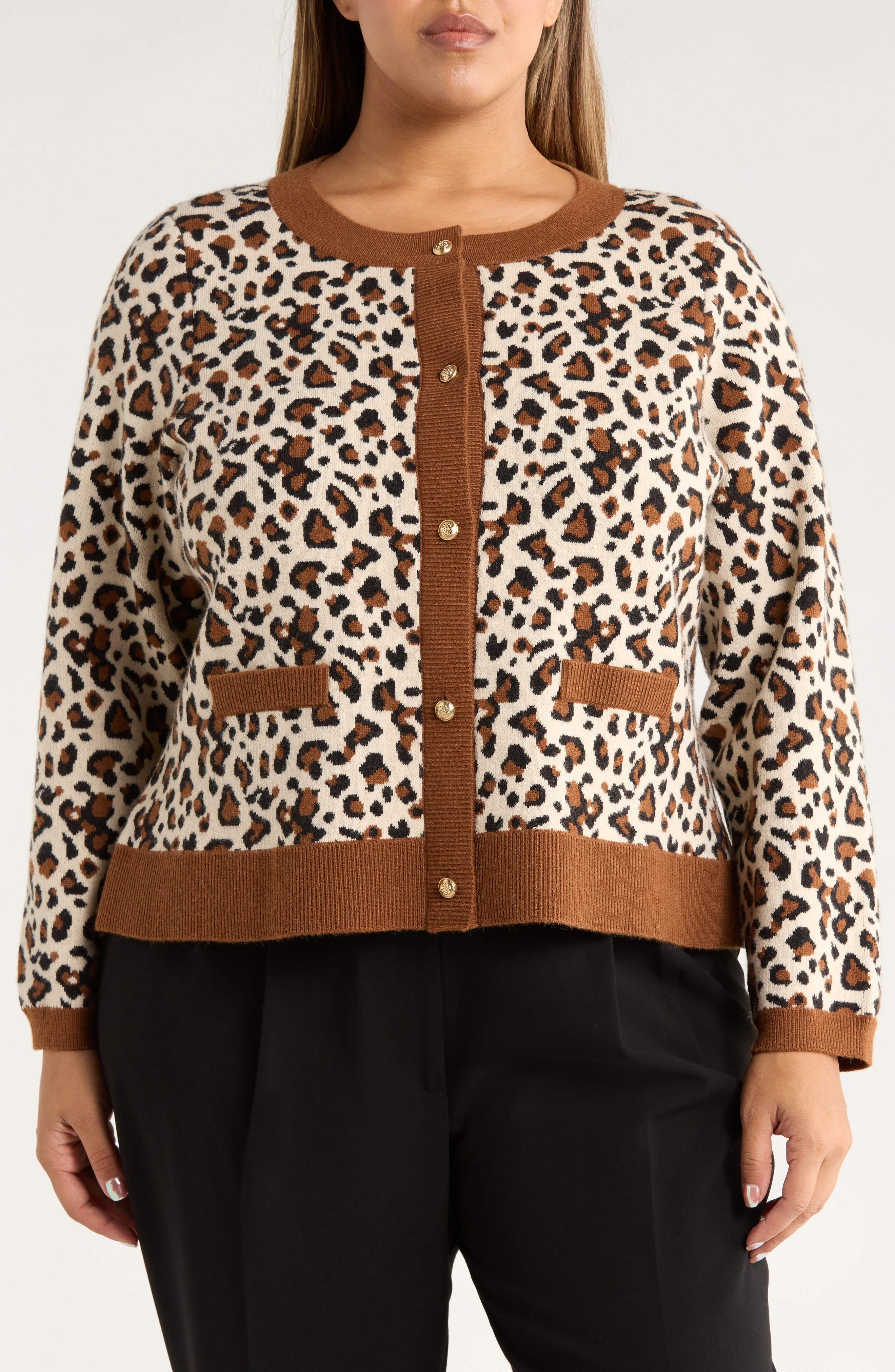Tahari ASL Leopard Jacquard Cardigan | Nordstrom