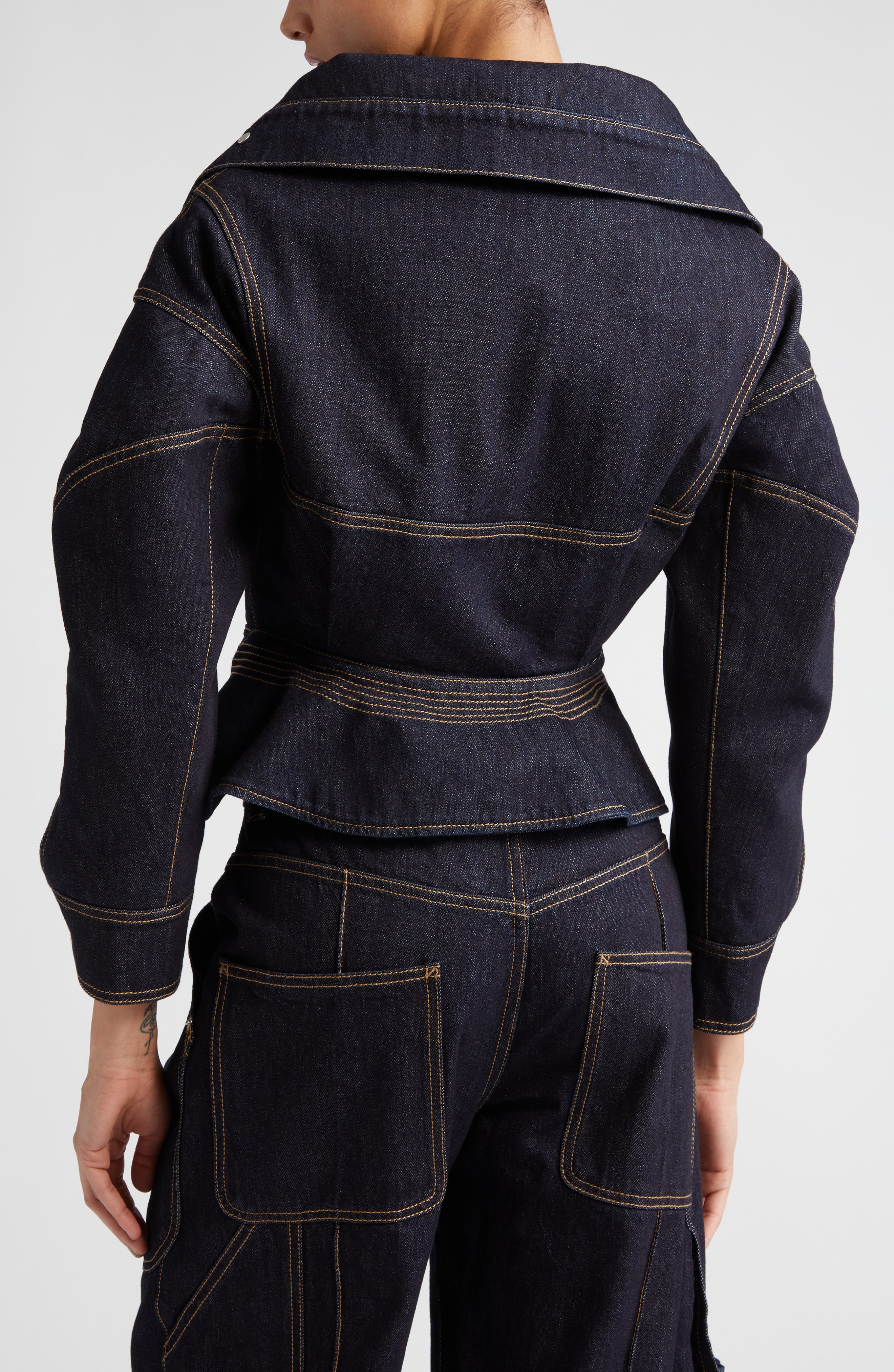 McQueen Funnel Neck Denim Jacket | Nordstrom