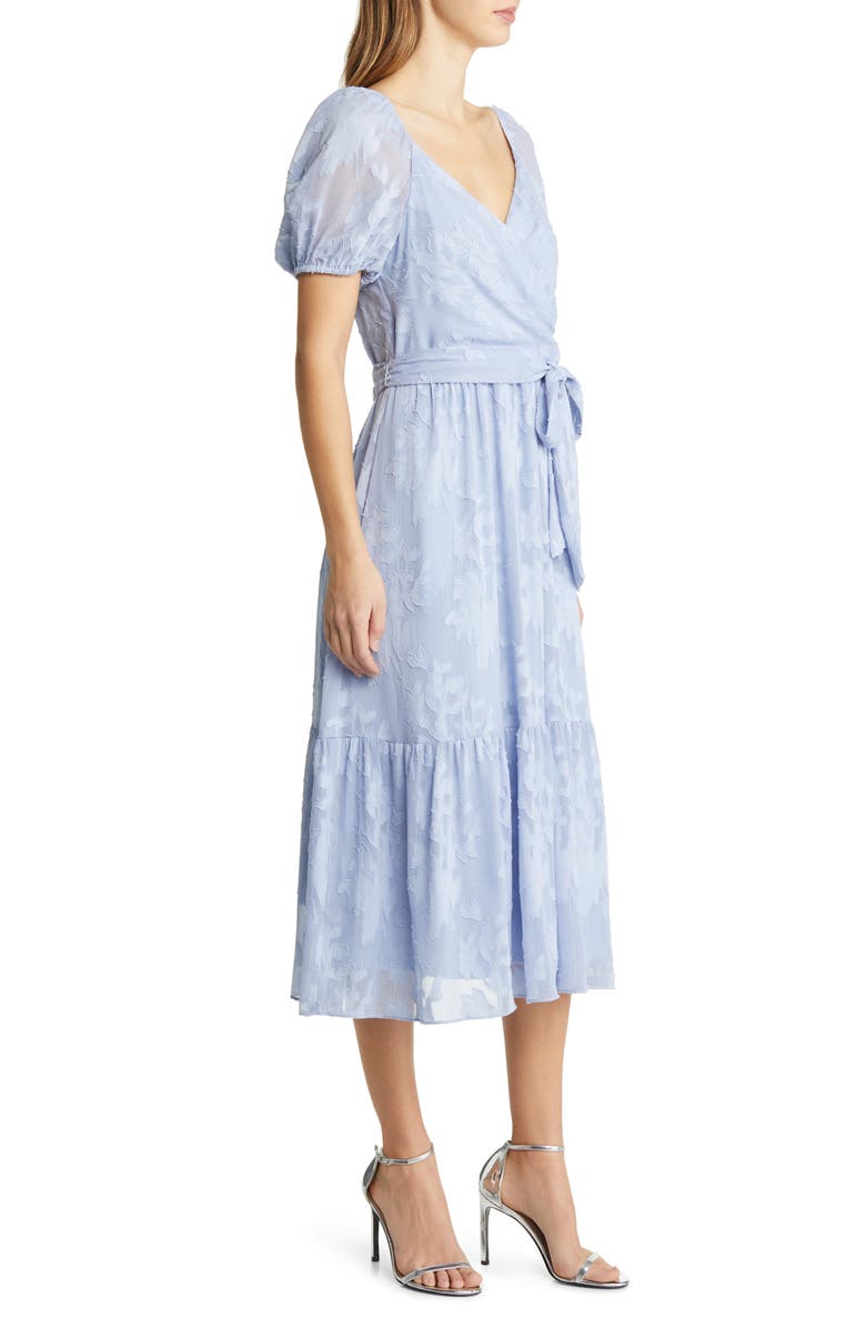 Julia Jordan Floral Tie Waist Puff Sleeve Chiffon Jacquard Dress ...