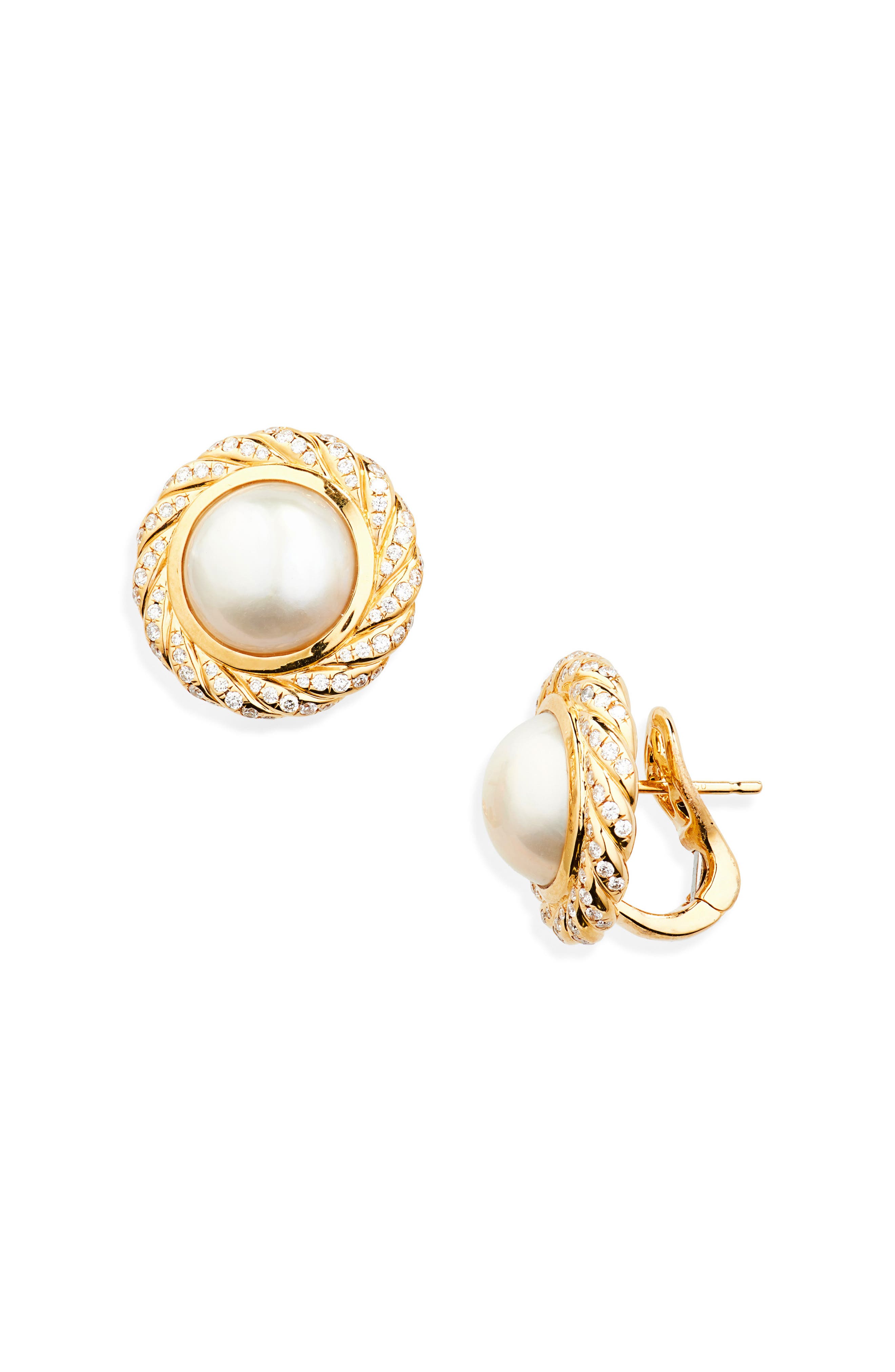 David Yurman Pearl Classics Cable Halo Button Earrings in 18K Yellow ...