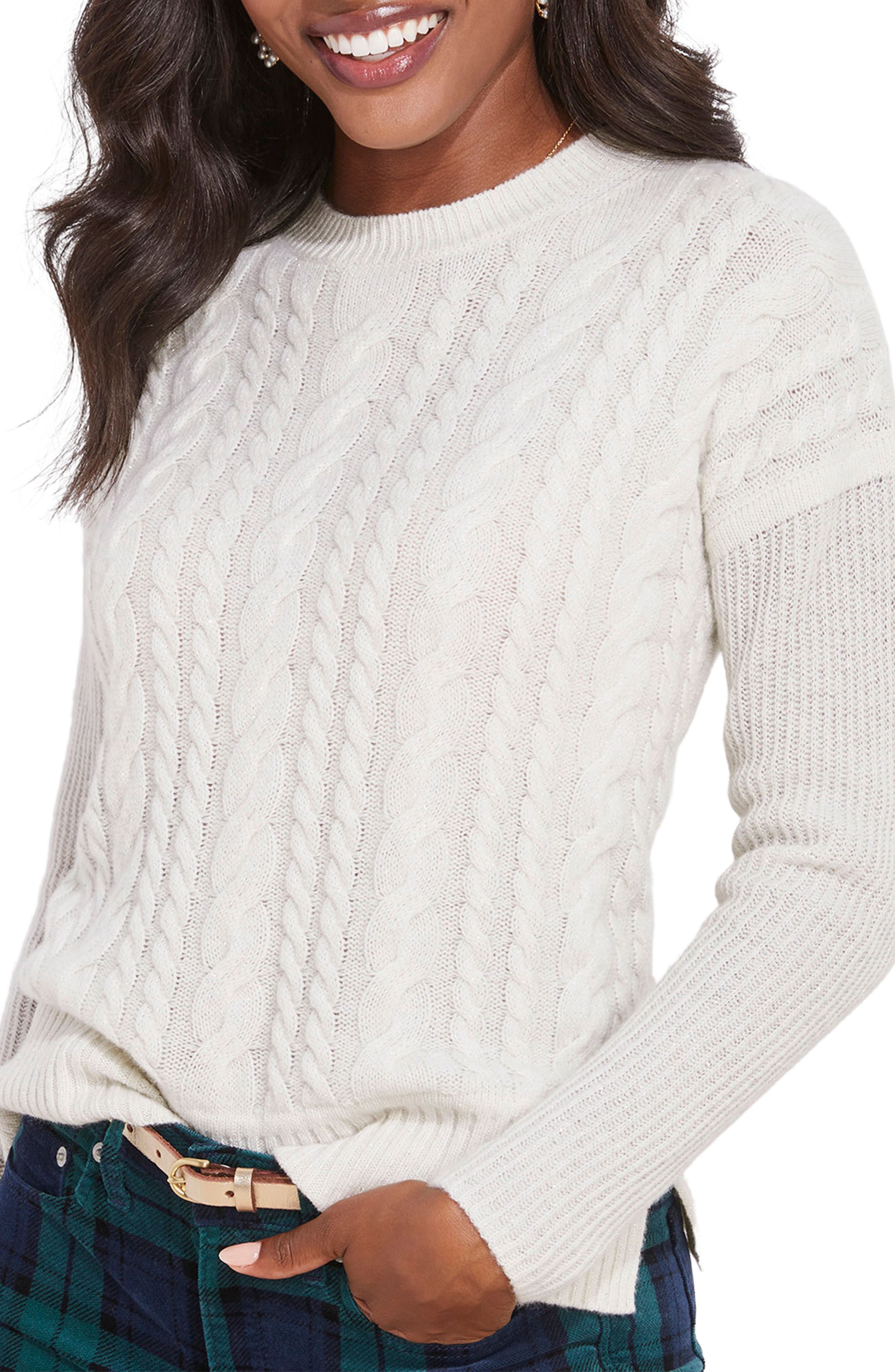 vineyard vines Seaspun Shine Cable Stitch Cashmere Blend Sweater ...