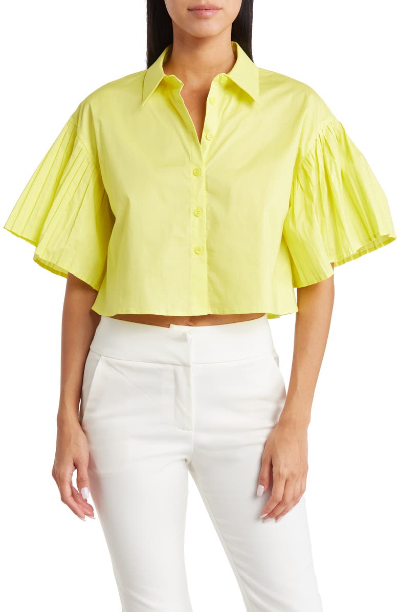 LUMIERE Collar Pleat Sleeve Button-Up Crop Top | Nordstromrack