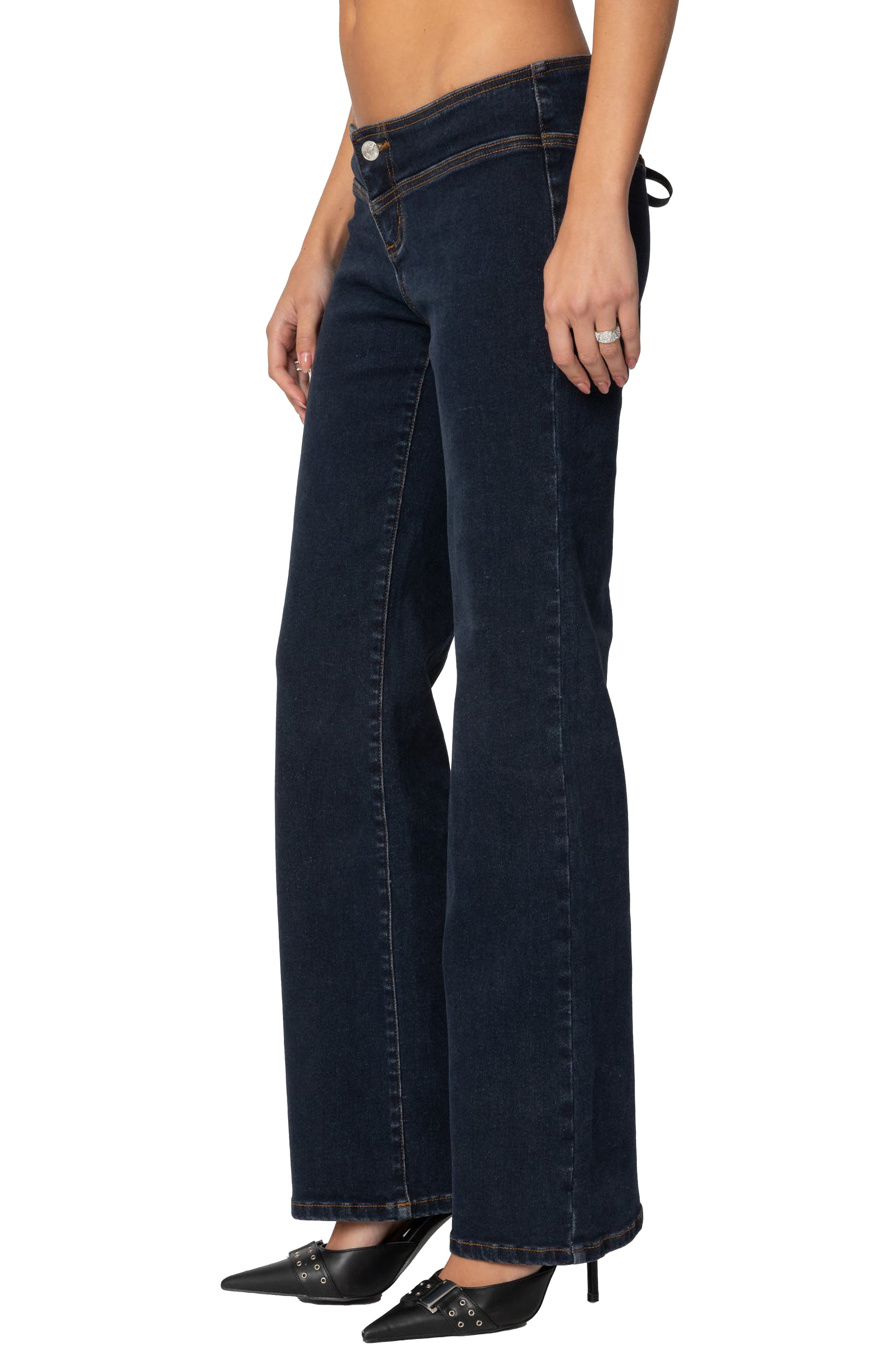 Ribbon Lace-Up Low Rise Straight Leg Jeans (Women) | Nordstrom