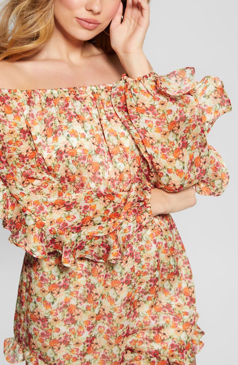 GUESS Floral Ruffle Off the Shoulder Romper | Nordstrom