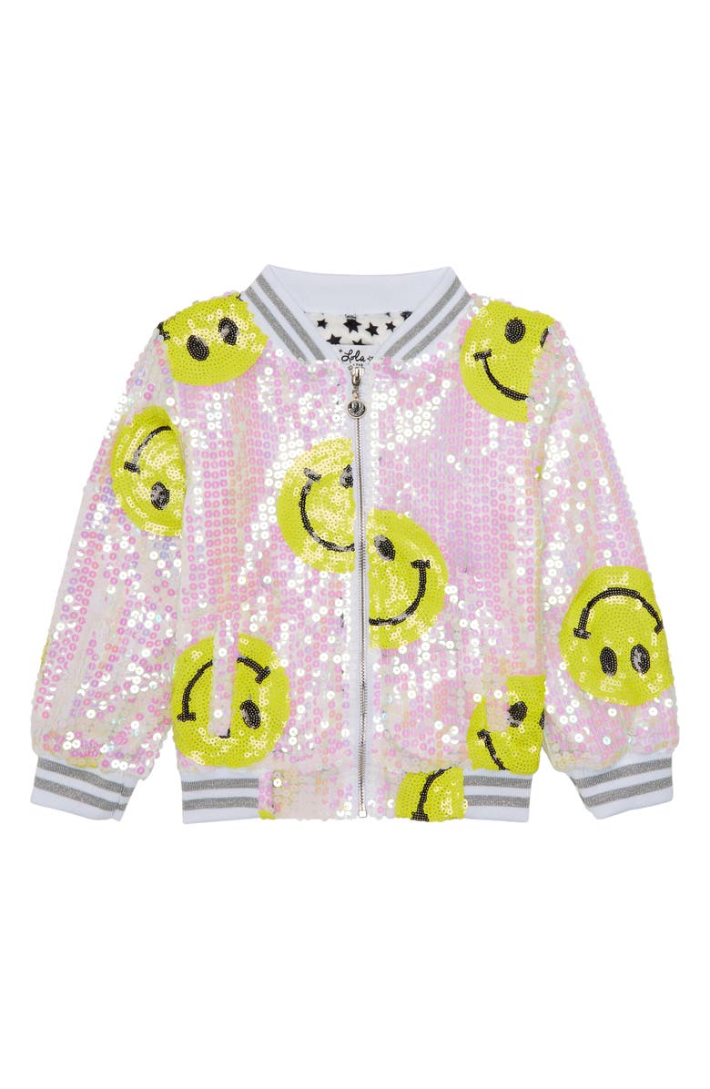 Lola + The Boys Kids' Don't Worry Be Happy Sequin Bomber Jacket | Nordstrom
