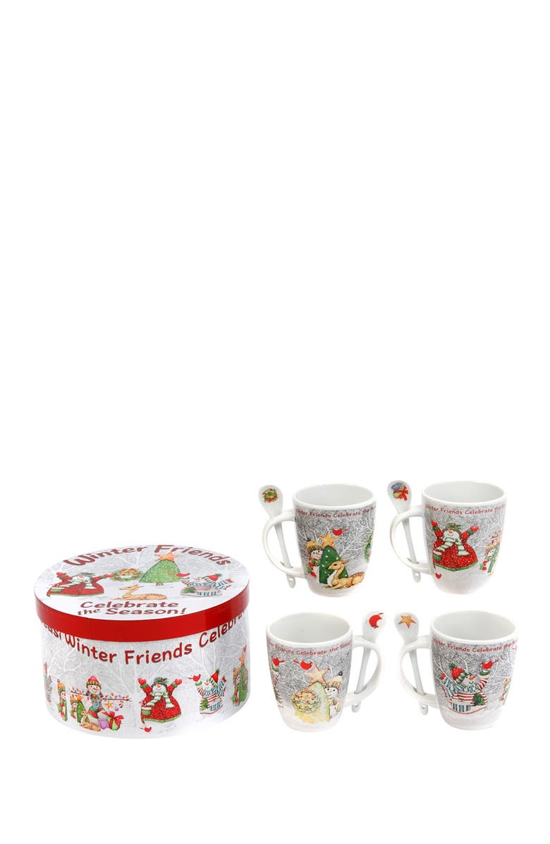 GERSON COMPANY Ceramic Holiday Latte Mugs with Spoons in Gift Box 9 ...