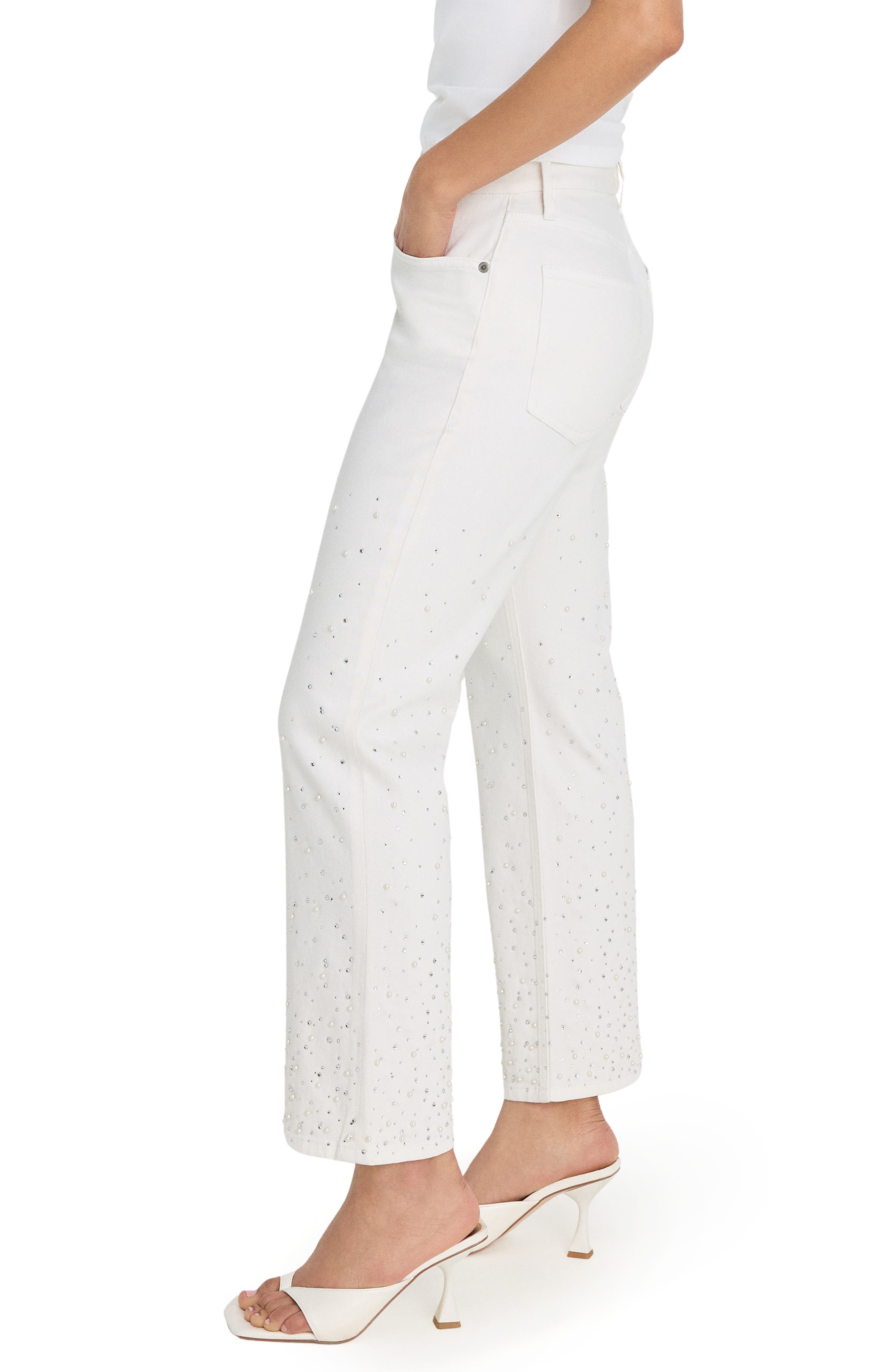 Good American Good Icon Faux Pearl Embellished High Waist Straight Leg ...
