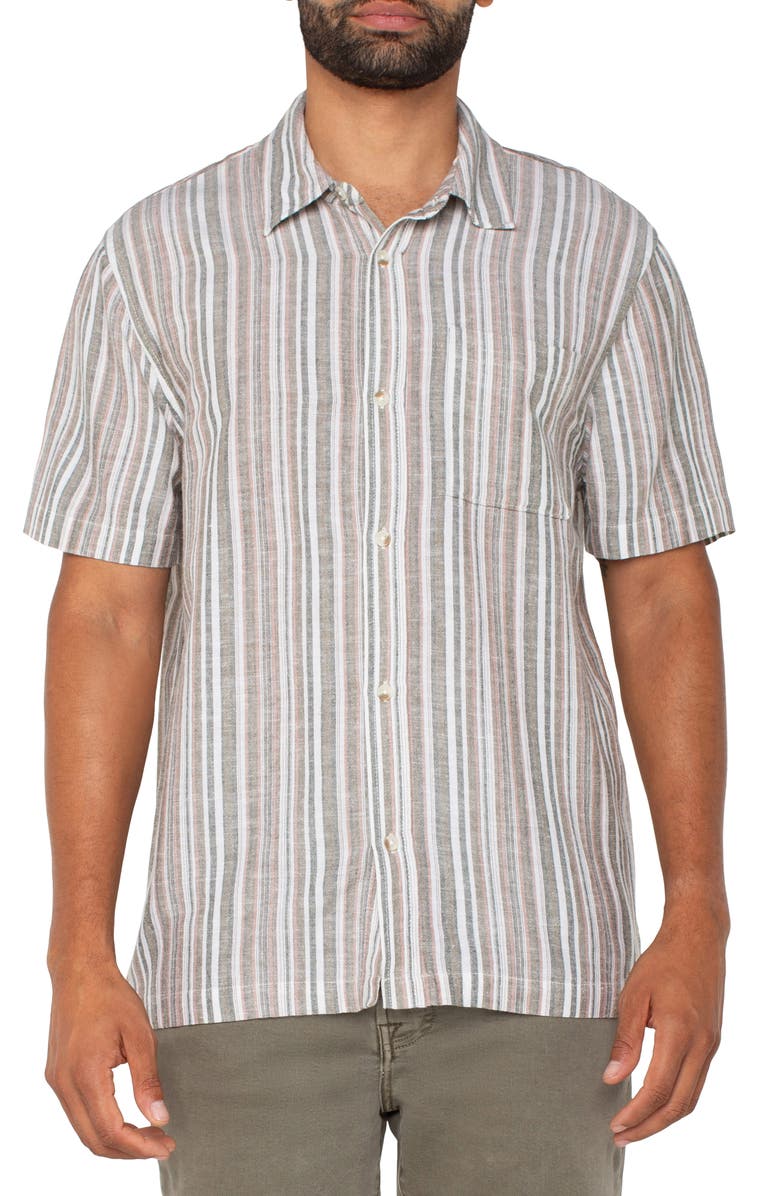 Liverpool Los Angeles Stripe Short Sleeve Slub Cotton Button-Up Shirt ...
