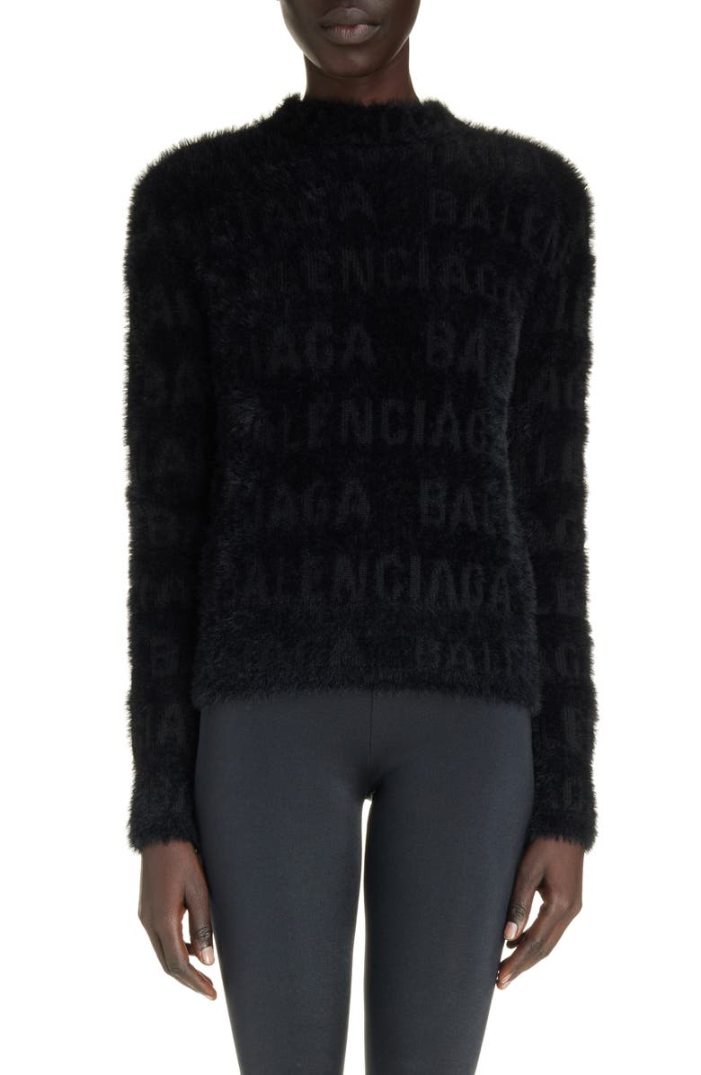 Balenciaga Fitted Furry Logo Jacquard Wool Blend Sweater | Nordstromrack