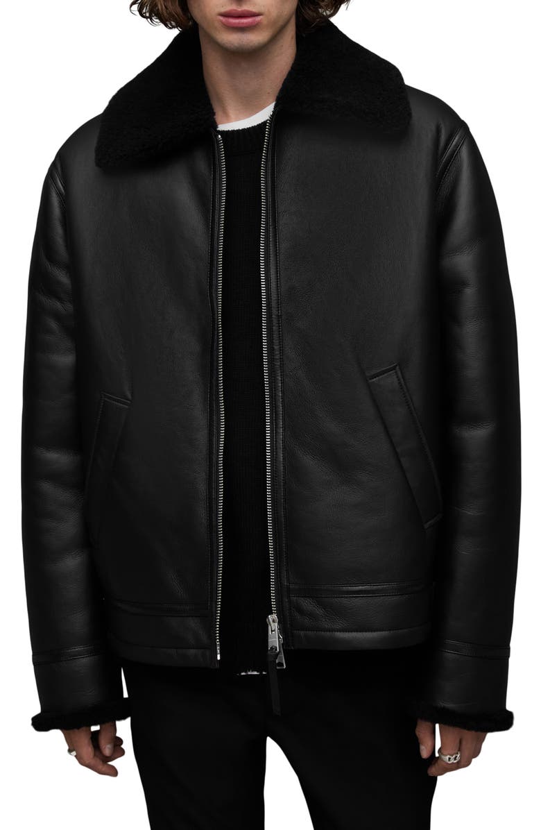 AllSaints Ashford Genuine Shearling Trim Jacket | Nordstromrack