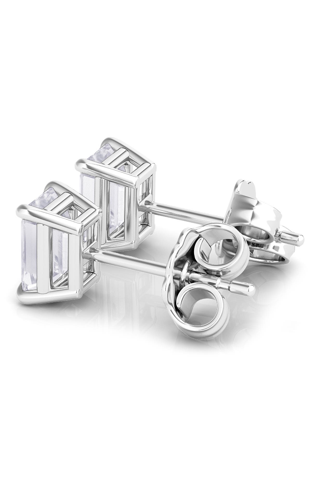 Everyday By HauteCarat 14K Gold Emerald Cut Lab Created Diamond Stud ...