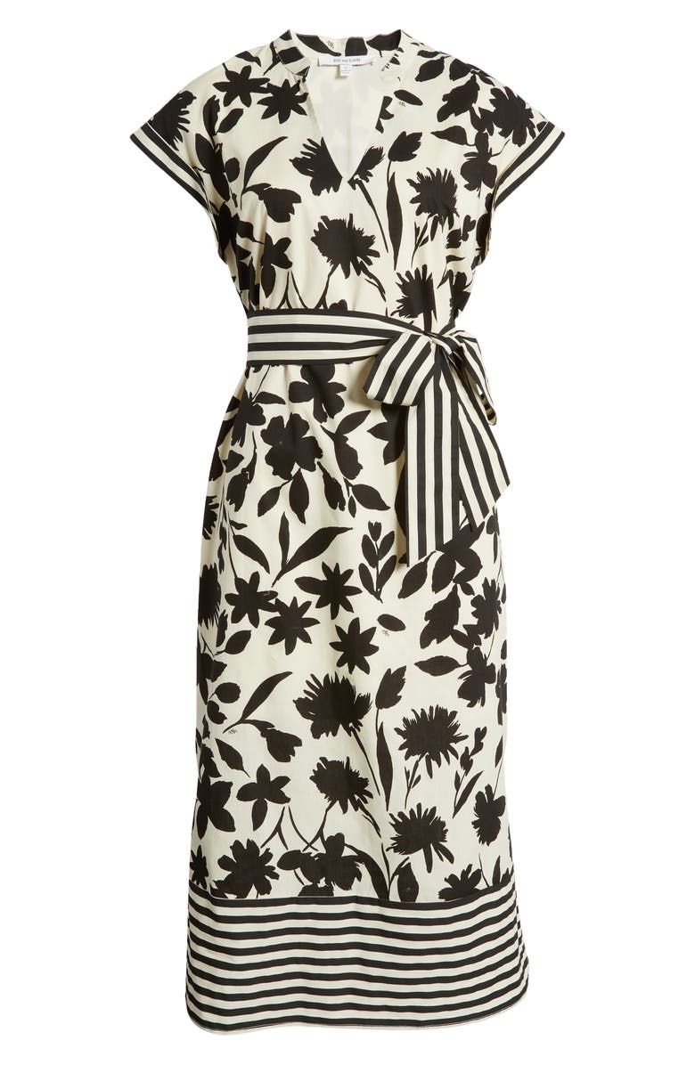 ZOE AND CLAIRE Floral & Stripe Tie-Waist Stretch Cotton Midi Dress ...