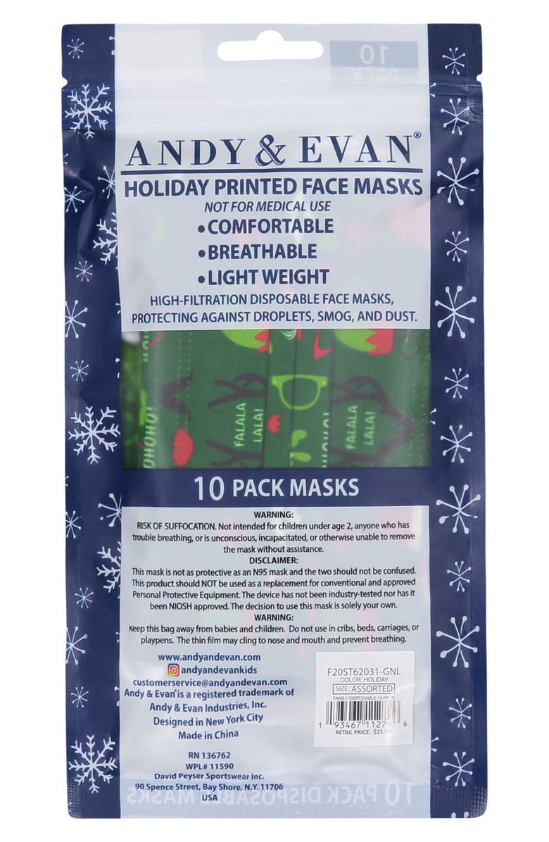 Andy & Evan 10-Pack Family Holiday Disposable Face Masks | Nordstrom