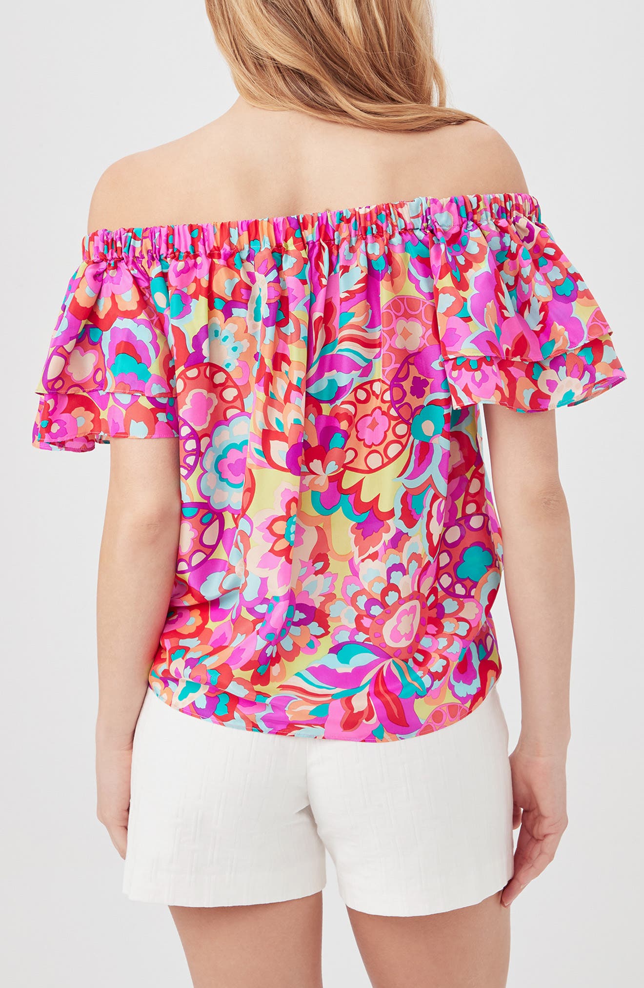 Trina Turk Silia Print Ruffle Sleeve Off the Shoulder Top | Nordstromrack