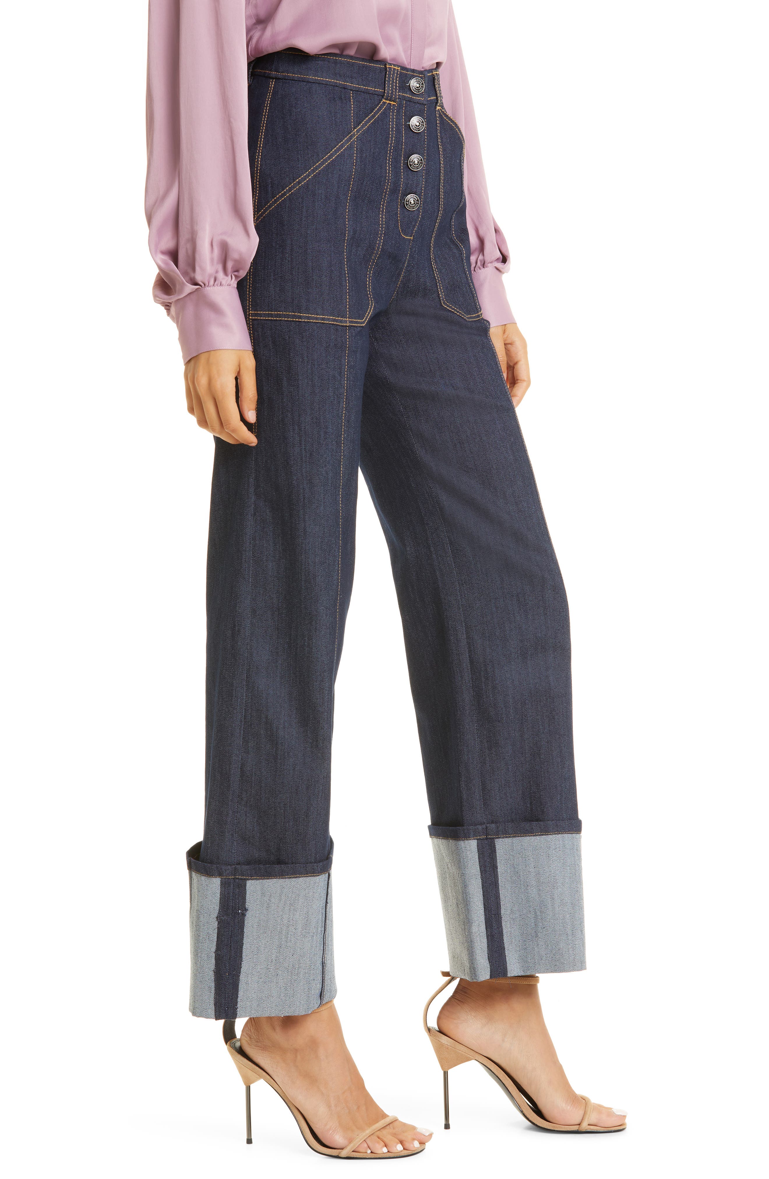 Cinq à Sept Benji Topstitch Cuff Jeans | Nordstrom