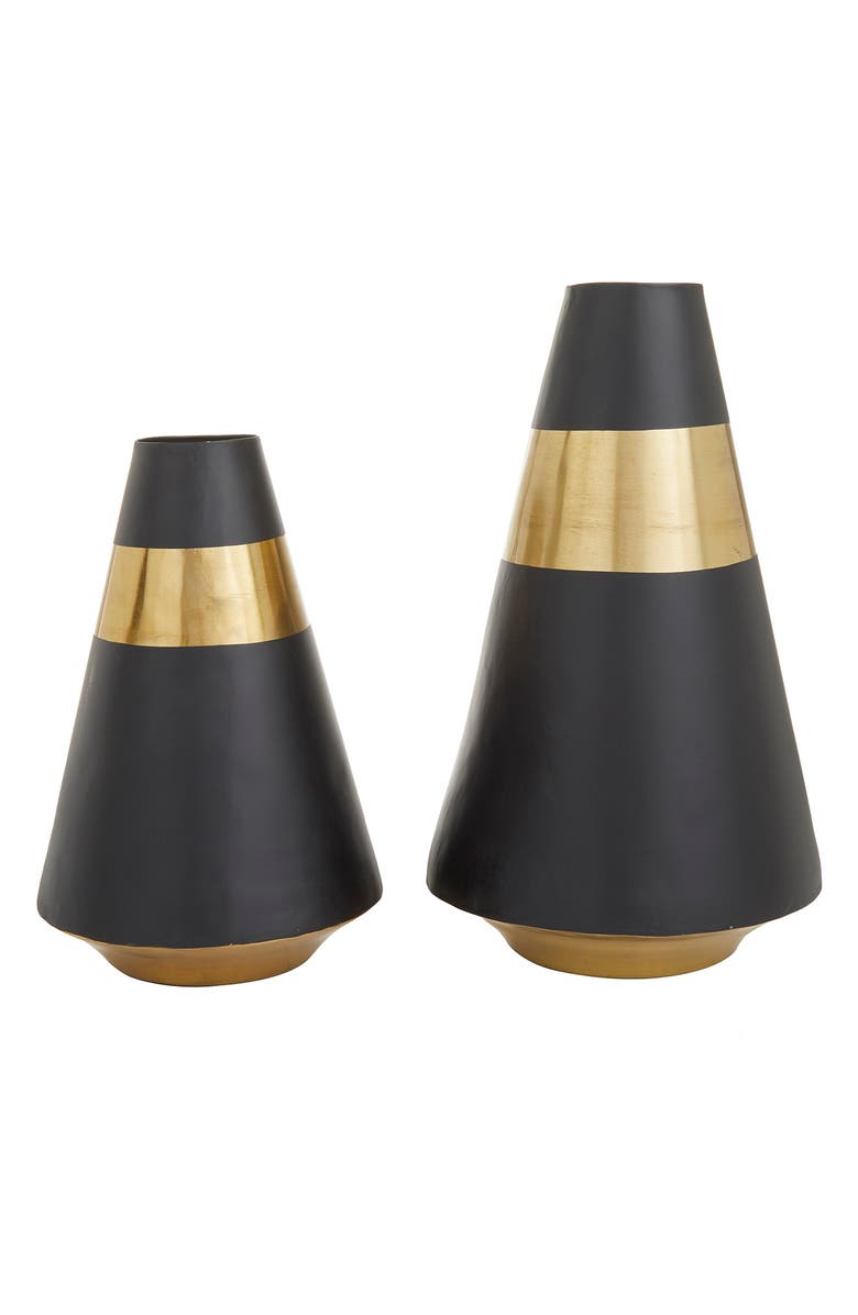 VIVIAN LUNE HOME Black Metal Vase with Gold Band - Set of 2 | Nordstromrack