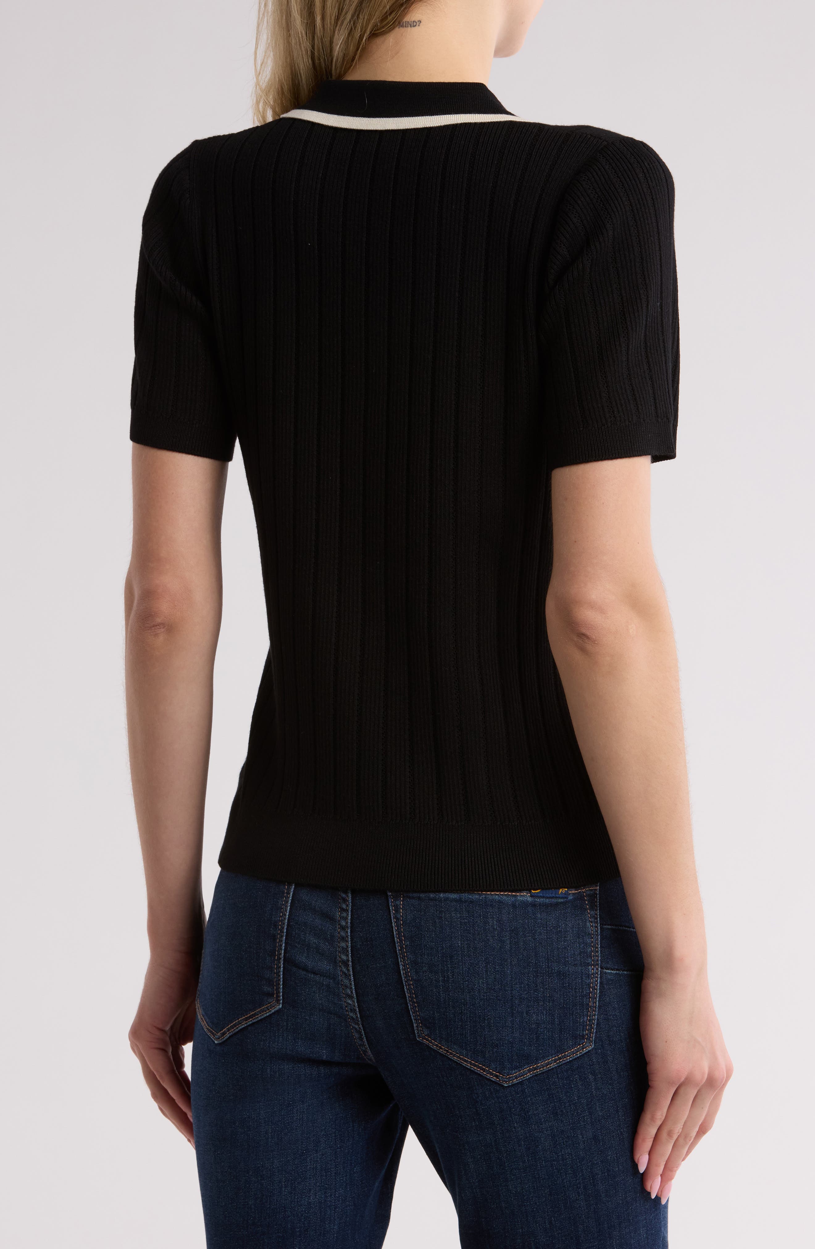 Adrianna Papell Tipped Short Sleeve Polo Sweater | Nordstromrack