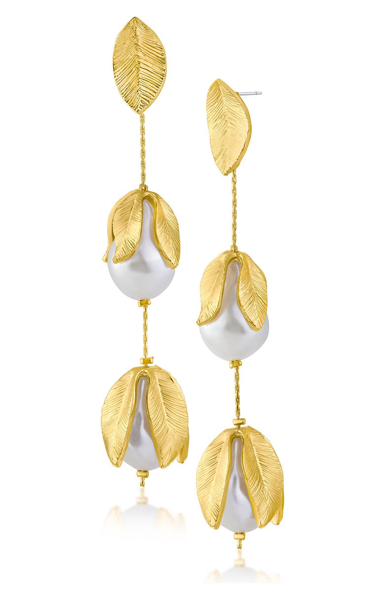 JARDIN Leaf Covered Faux Pearl Linear Drop Earrings | Nordstromrack