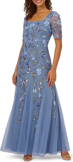 Adrianna Papell Sequin Floral Mesh Mermaid Gown | Nordstrom