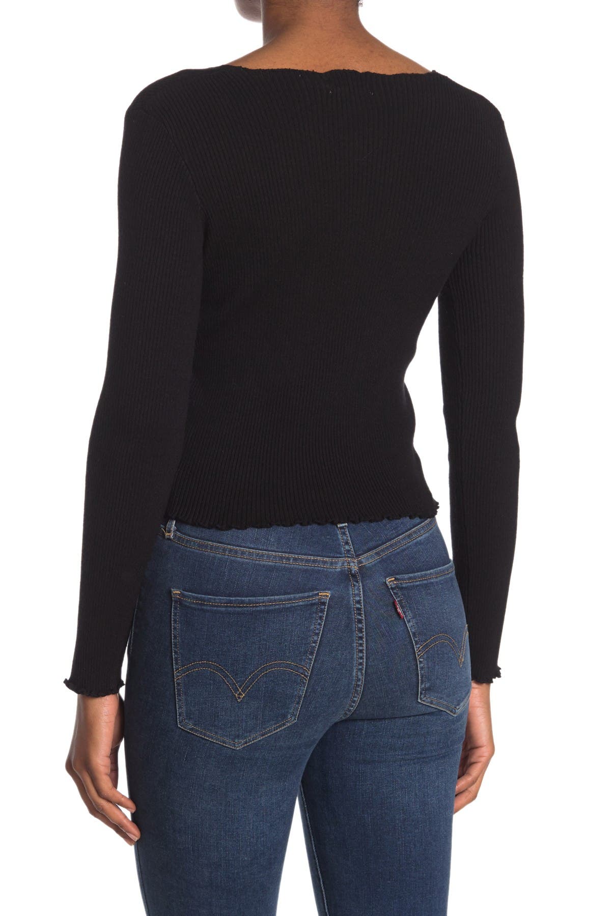 Lush Tie Front Long Sleeve Ribbed Crop Top | Nordstromrack