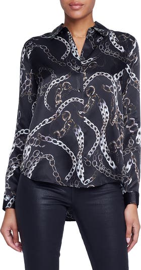 L'AGENCE Tyler Chain Print Silk Button-Up Shirt | Nordstromrack