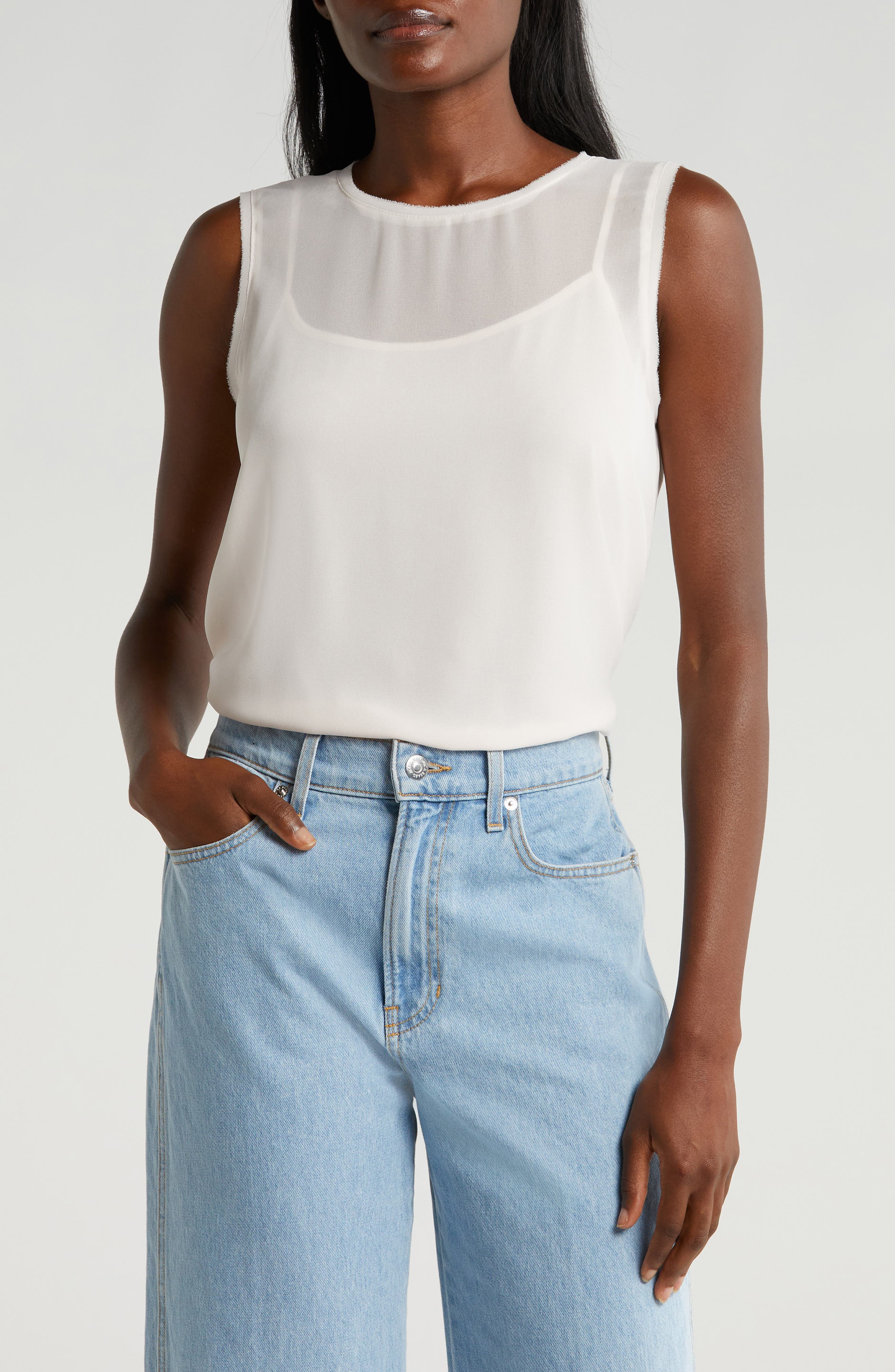 Vince Camuto Raw Edge Sleeveless Chiffon Shell (Women) | Nordstromrack