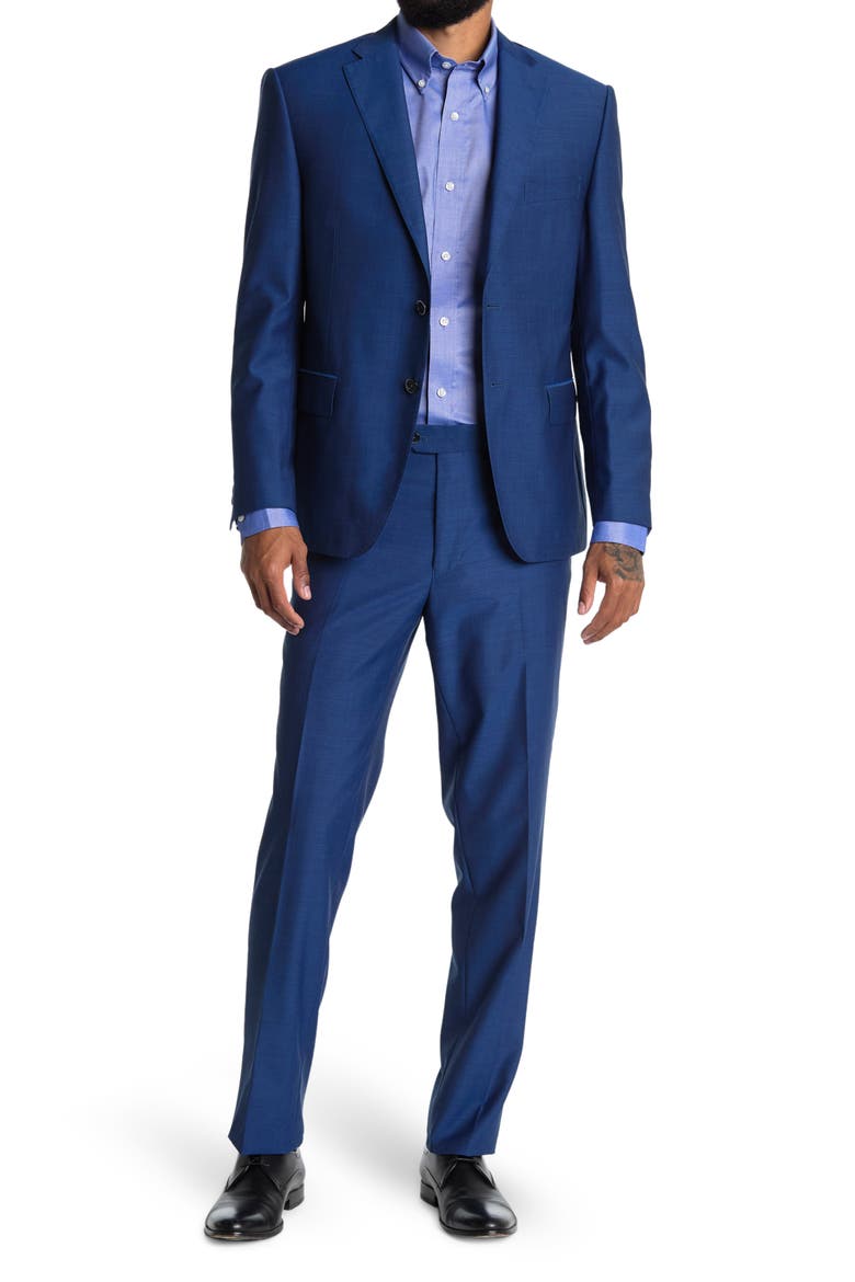 Porto French Blue Two Button Notch Lapel Slim Fit Wool Suit (Men ...