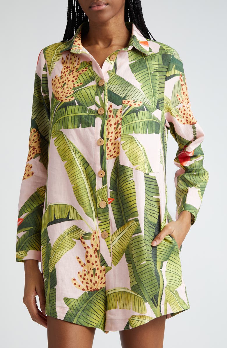 FARM Rio Banana Leaves Linen Blend Romper | Nordstromrack