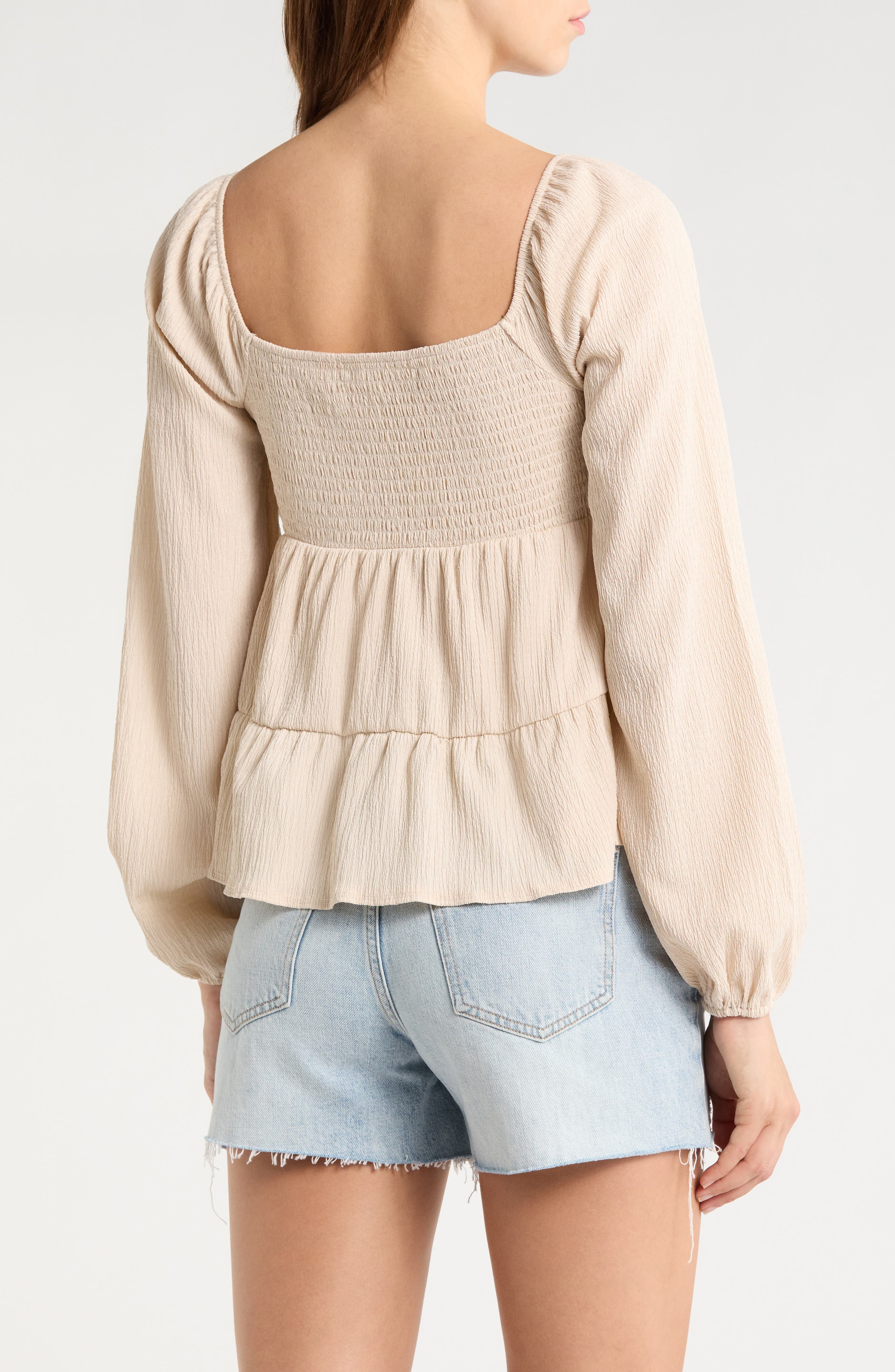 Madden Girl Smocked Tiered Ruffle Babydoll Top | Nordstromrack