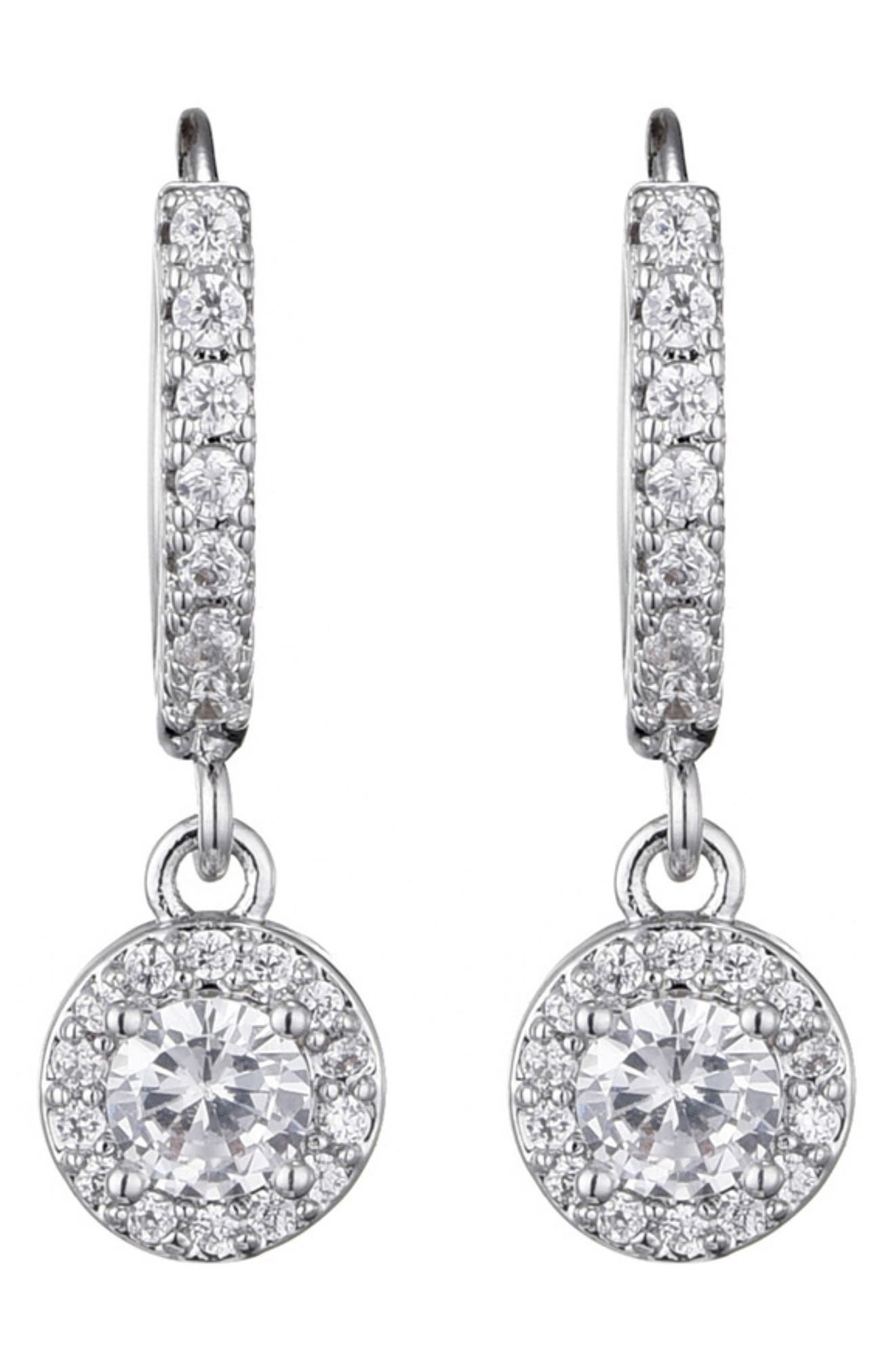 Adornia Cubic Zirconia Halo Drop Huggie Hoop Earrings | Nordstromrack