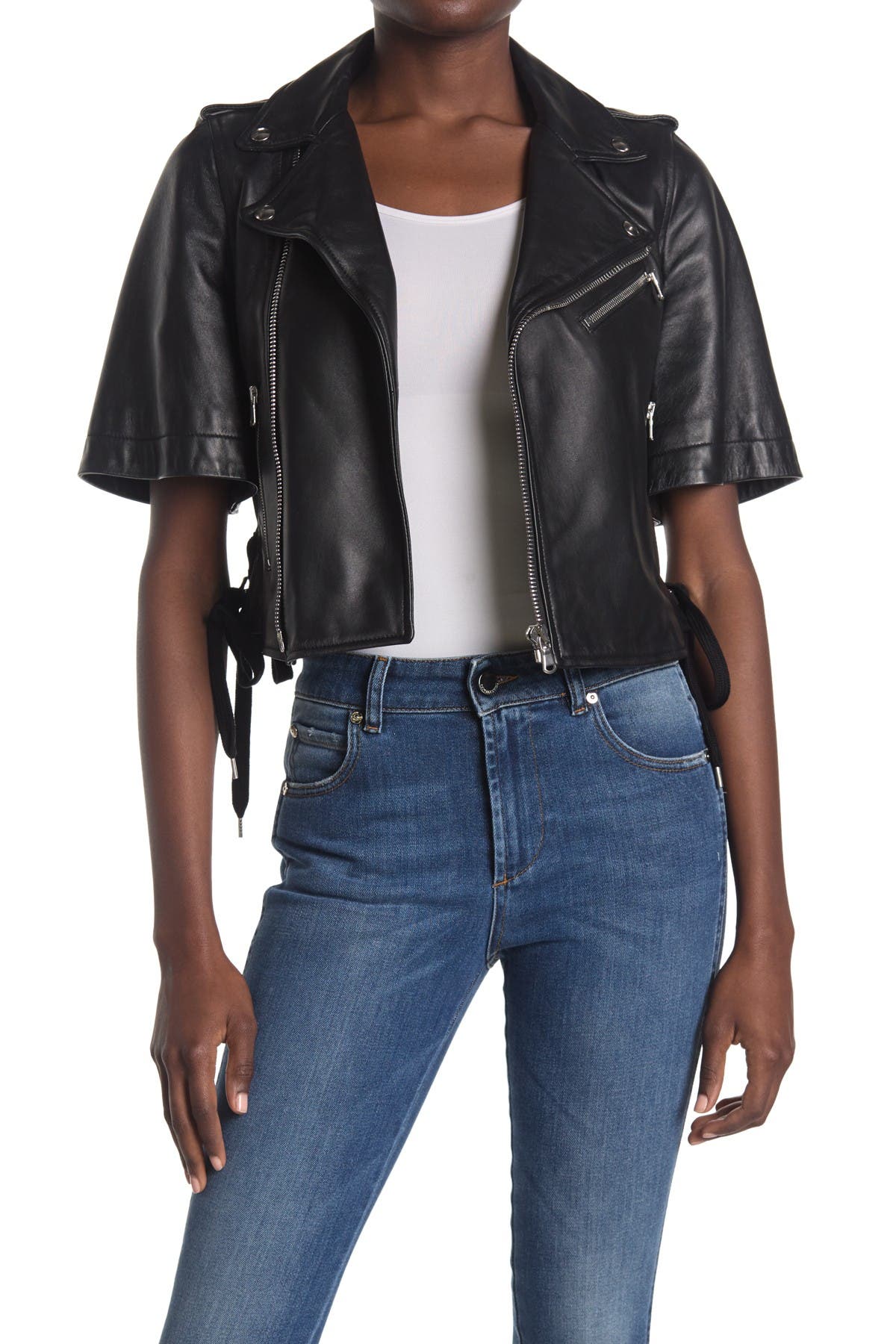 RED Valentino Short Sleeve Leather Jacket | Nordstromrack