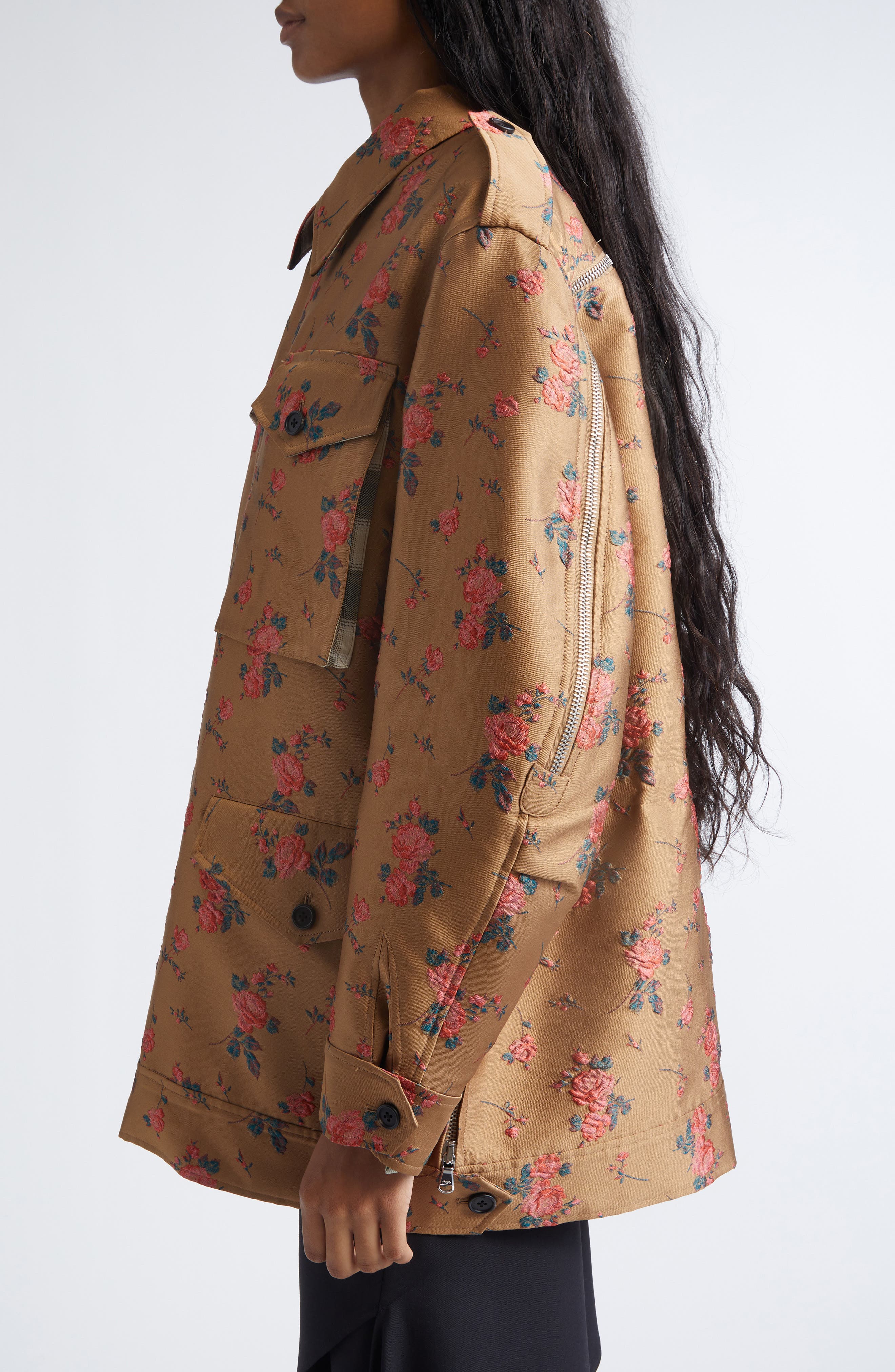 MONSE Floral Embroidered Satin Utility Jacket | Nordstrom