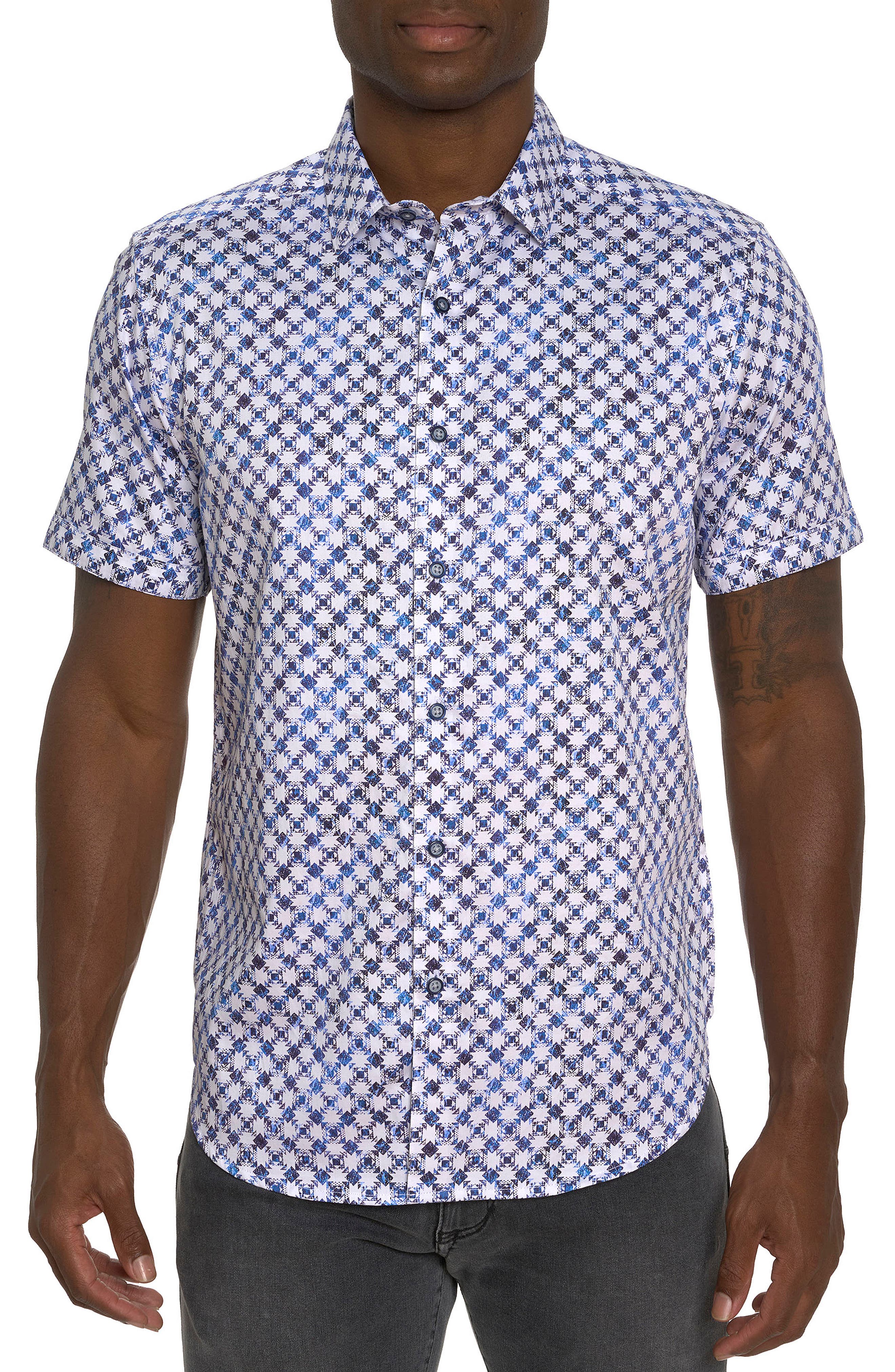 Robert Graham Backman Geo Print Short Sleeve Button-Up Shirt ...