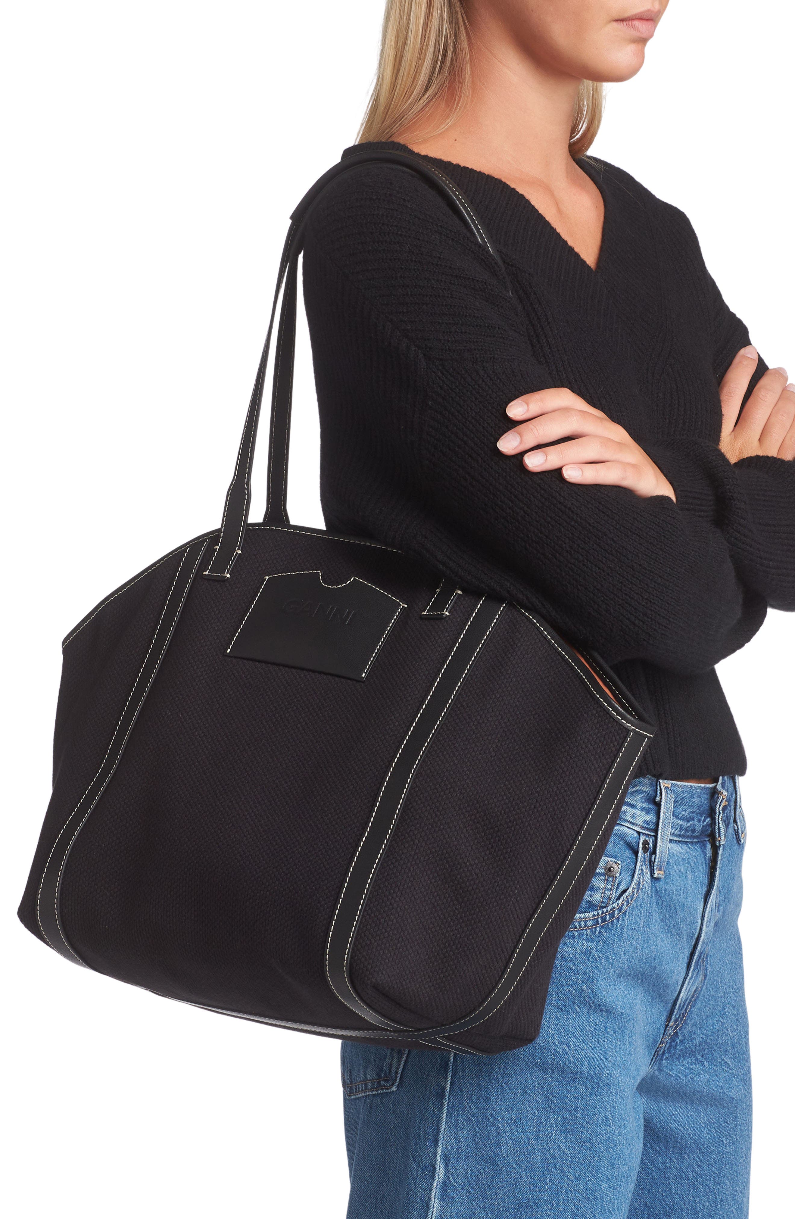 Ganni Large Soft Banner Recycled Cotton Canvas Tote | Nordstromrack