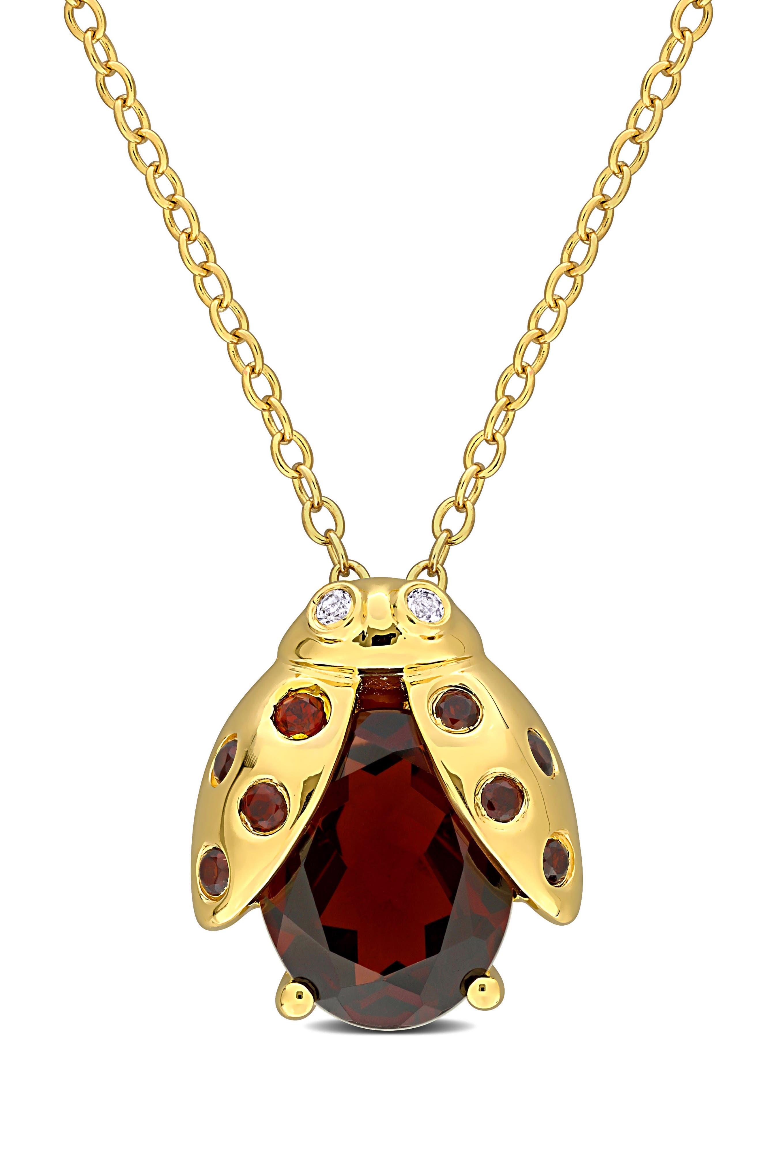 DELMAR Garnet & White Topaz Ladybug Pendant Necklace | Nordstromrack