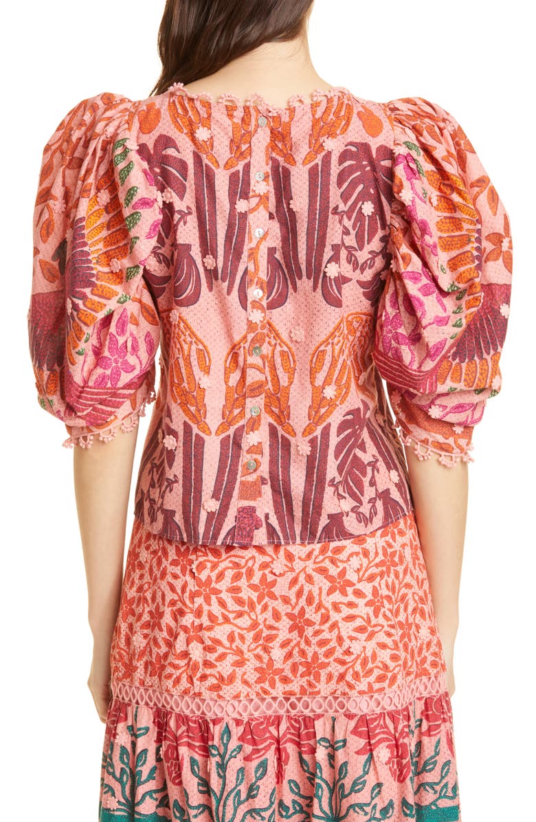 FARM Rio Ainika Macaws Puff Sleeve Cotton Blouse | Nordstromrack